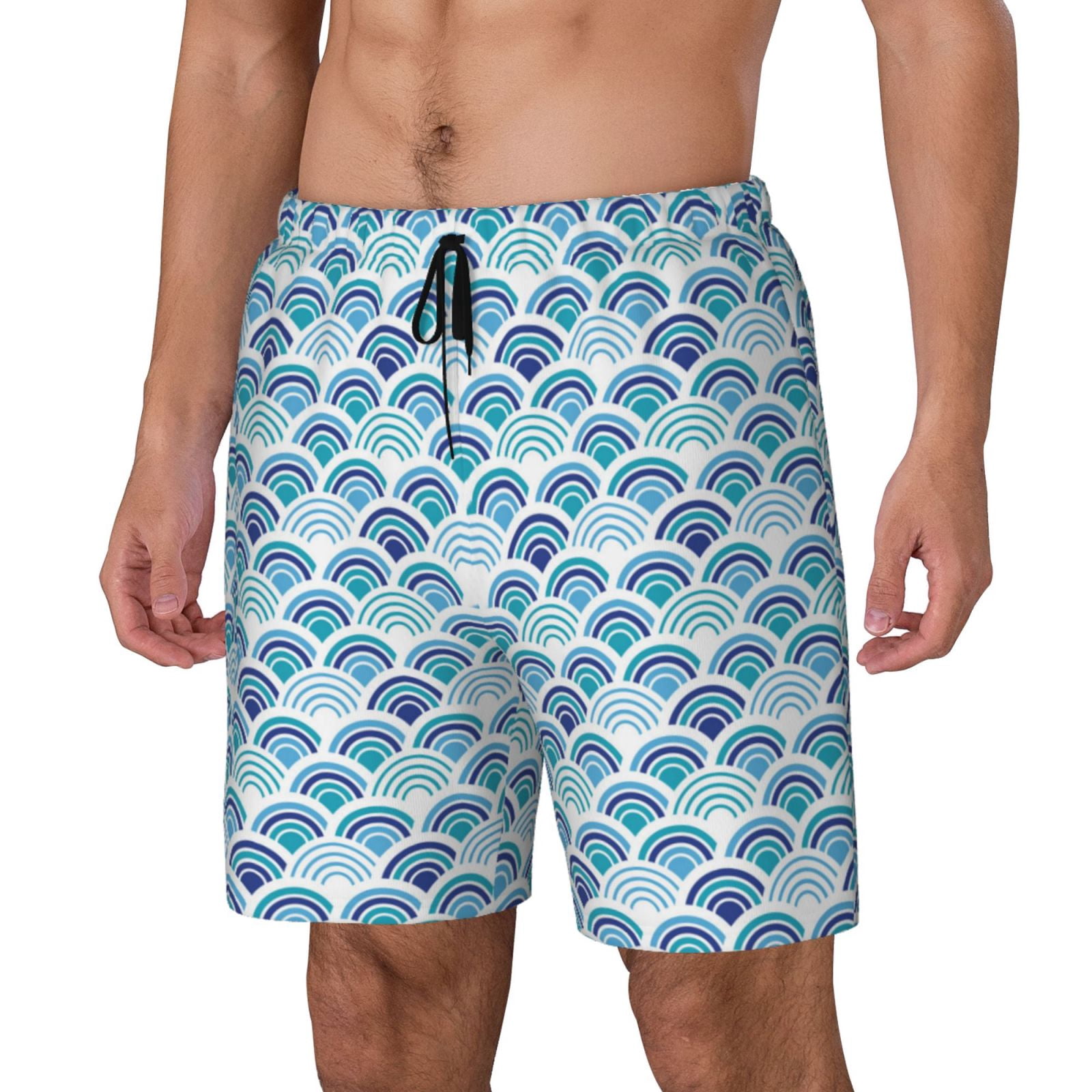 Zufioo Blue Fish Scale Texture Mens Swimsuit Trunks with Compression ...