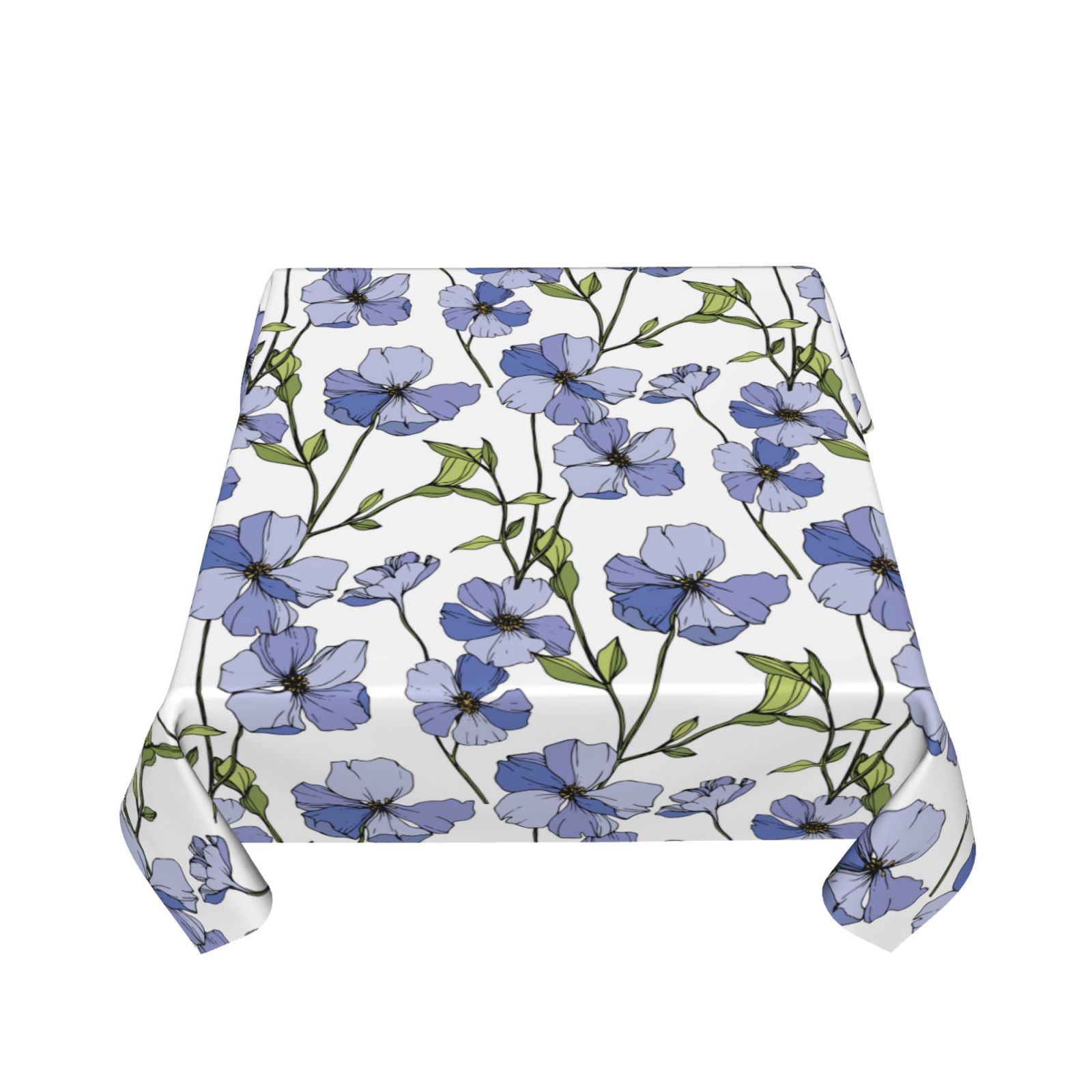Zufioo Blue Flax Flowers Print Square Decorative Tablecloth, Wrinkle ...
