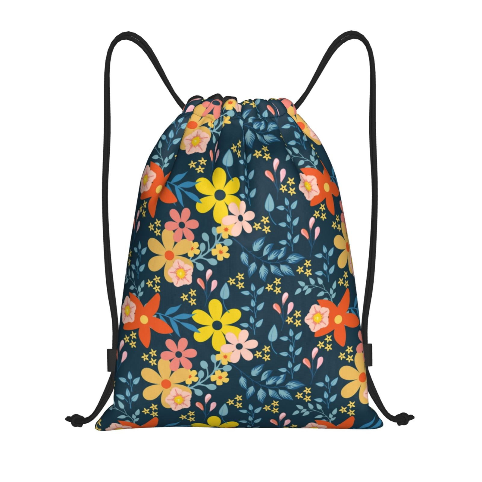 Zufioo Blue Floral Sports Cinch Sack Gym String Bags Machine Washable ...