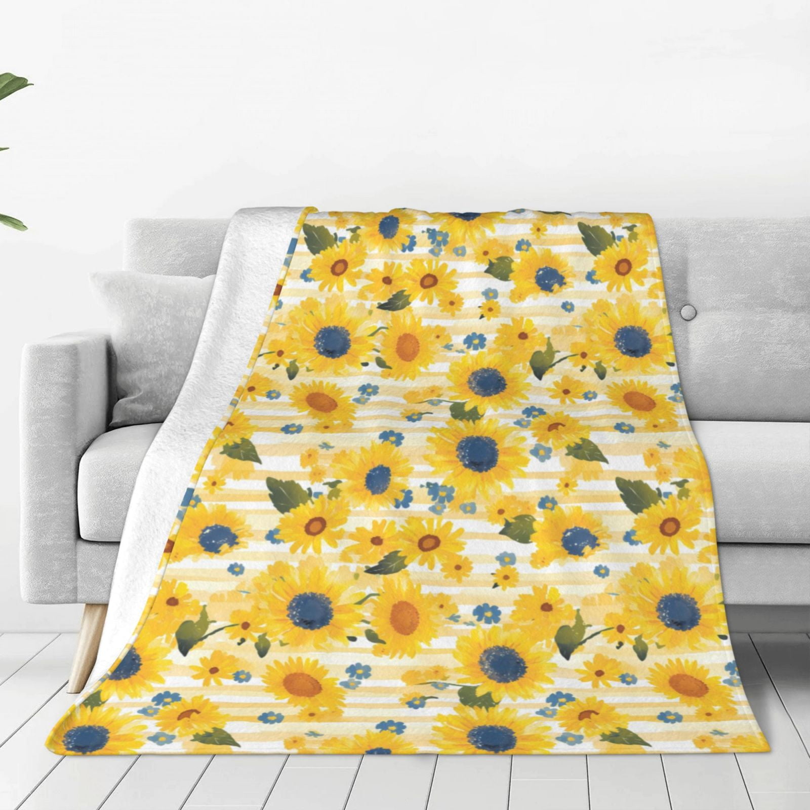 Zufioo Blue Floral Sunflower Fleece Blanket Queen Size,Plush Bed ...