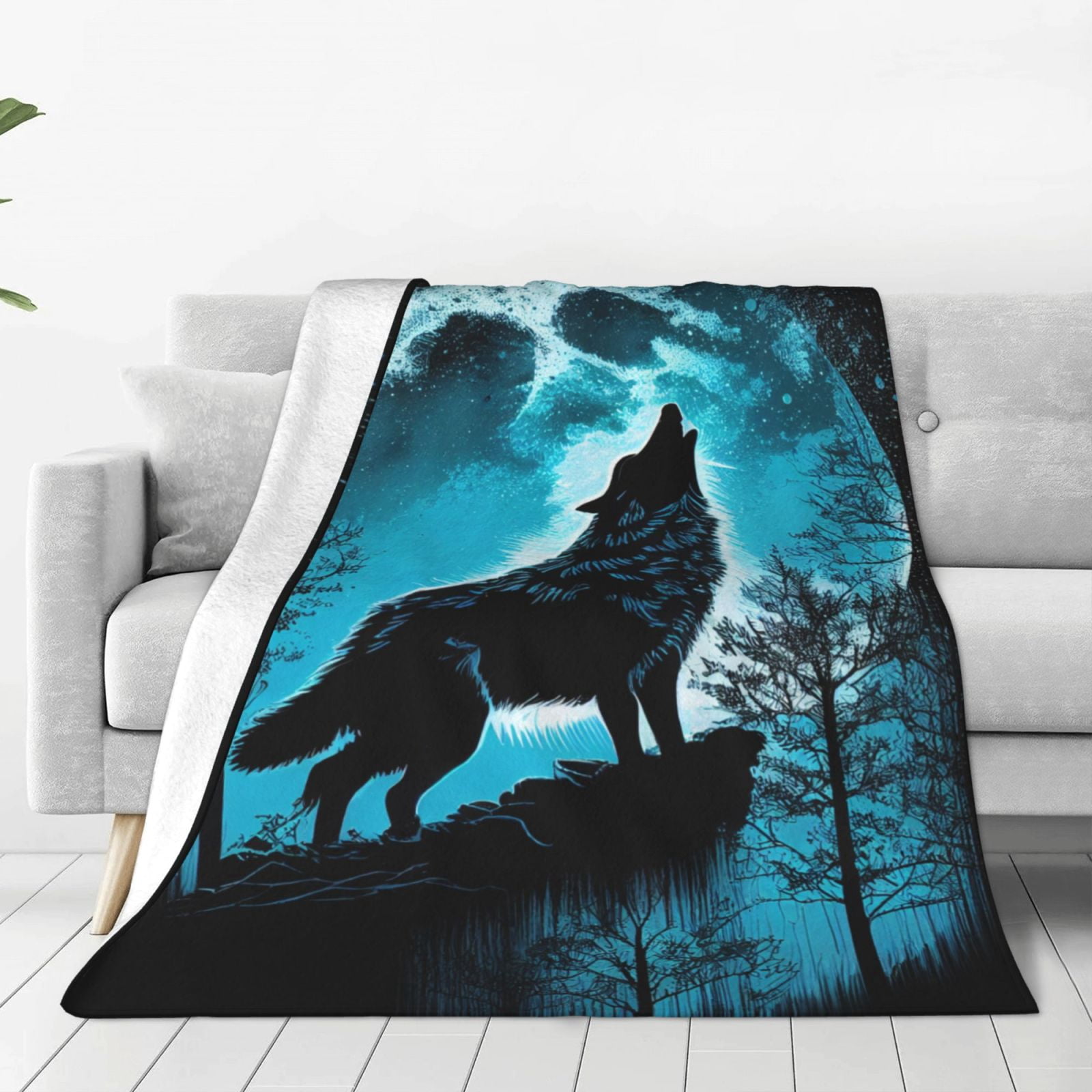 Zufioo Blue Full Moon Wolf Fleece Blanket Queen Size,Plush Bed Blanket ...