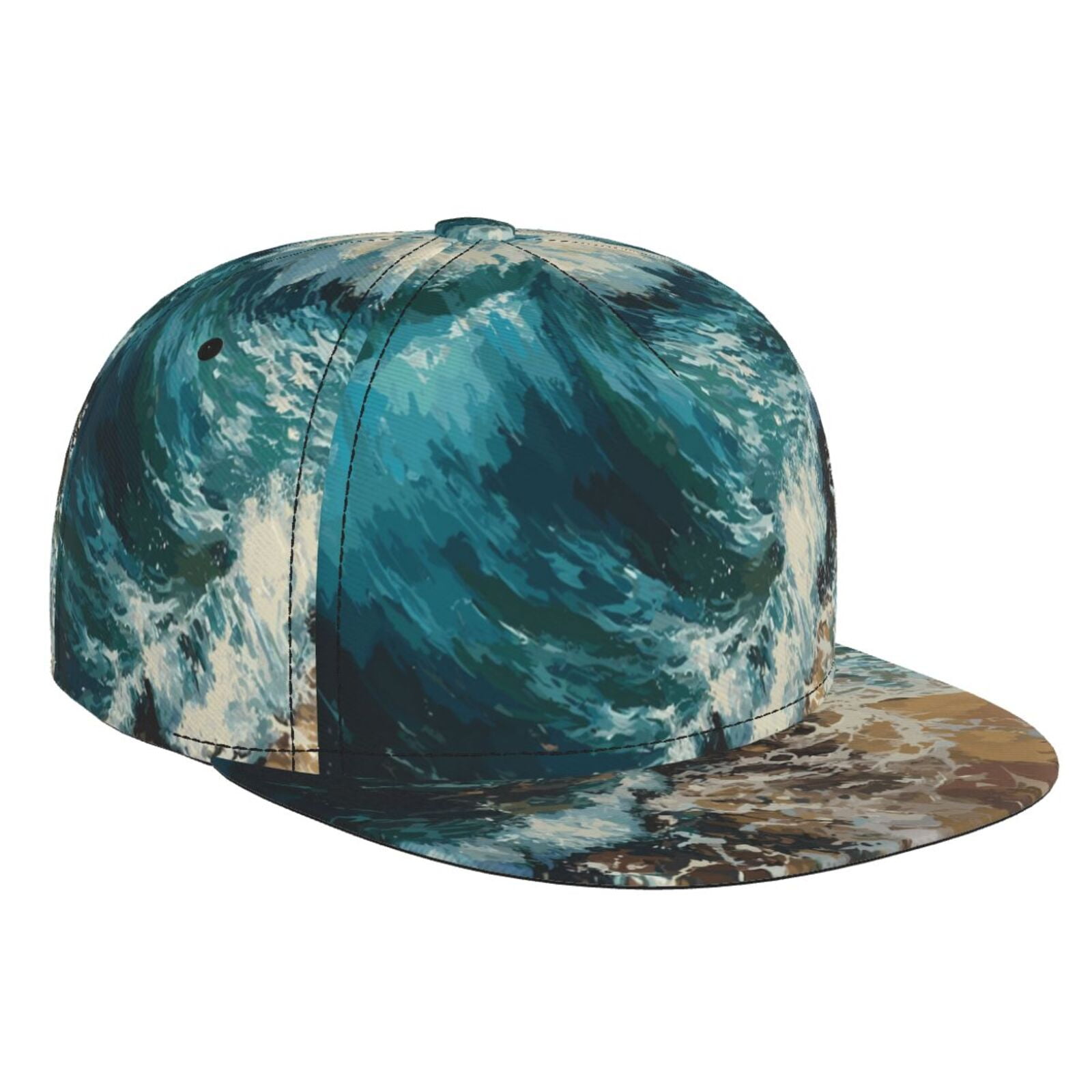 Zufioo Blue Ocean Waves Print Flat Brim Baseball Cap, Sun Protection ...