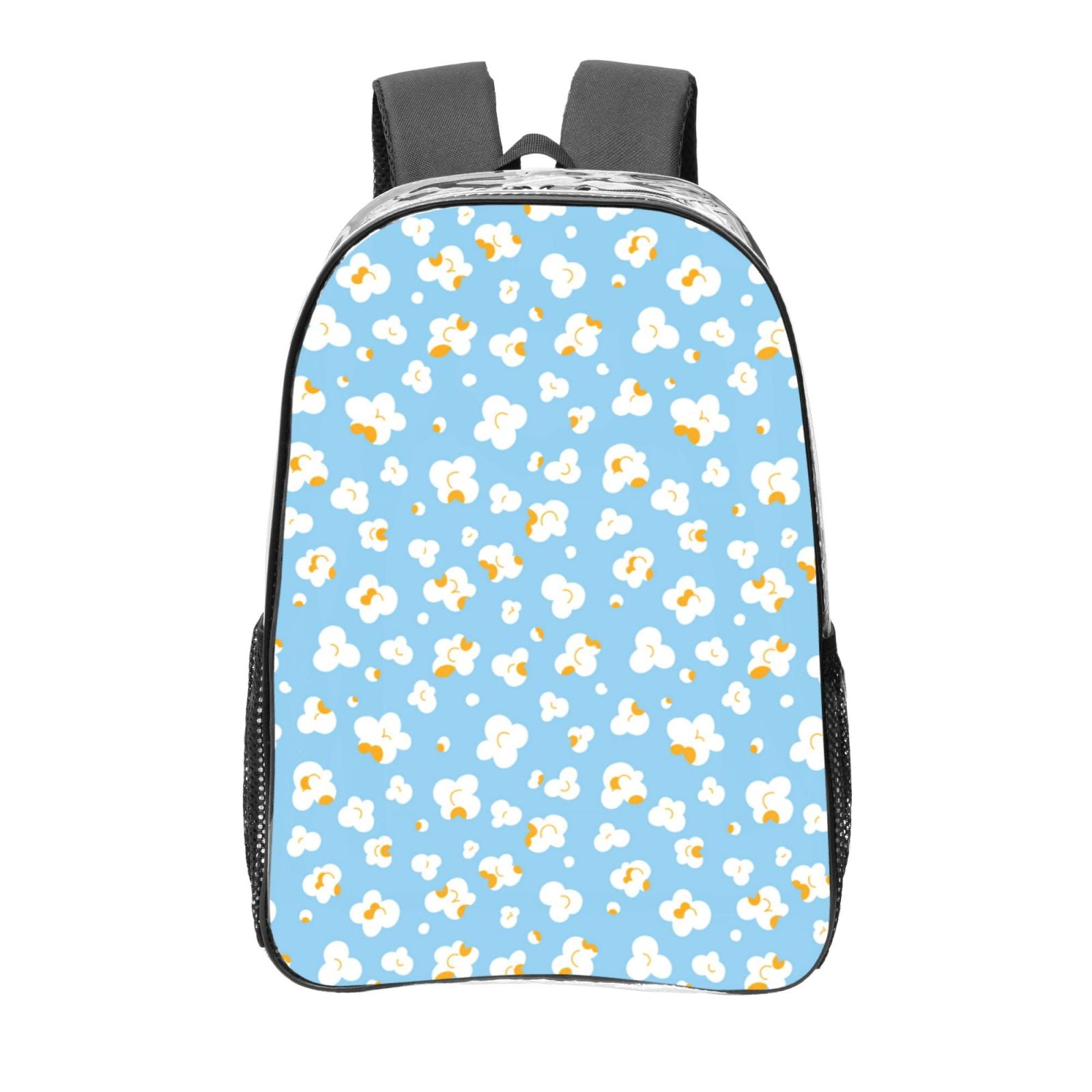 Zufioo Blue Popcorn Print Transparent Backpack, 16-inch PVC Waterproof ...
