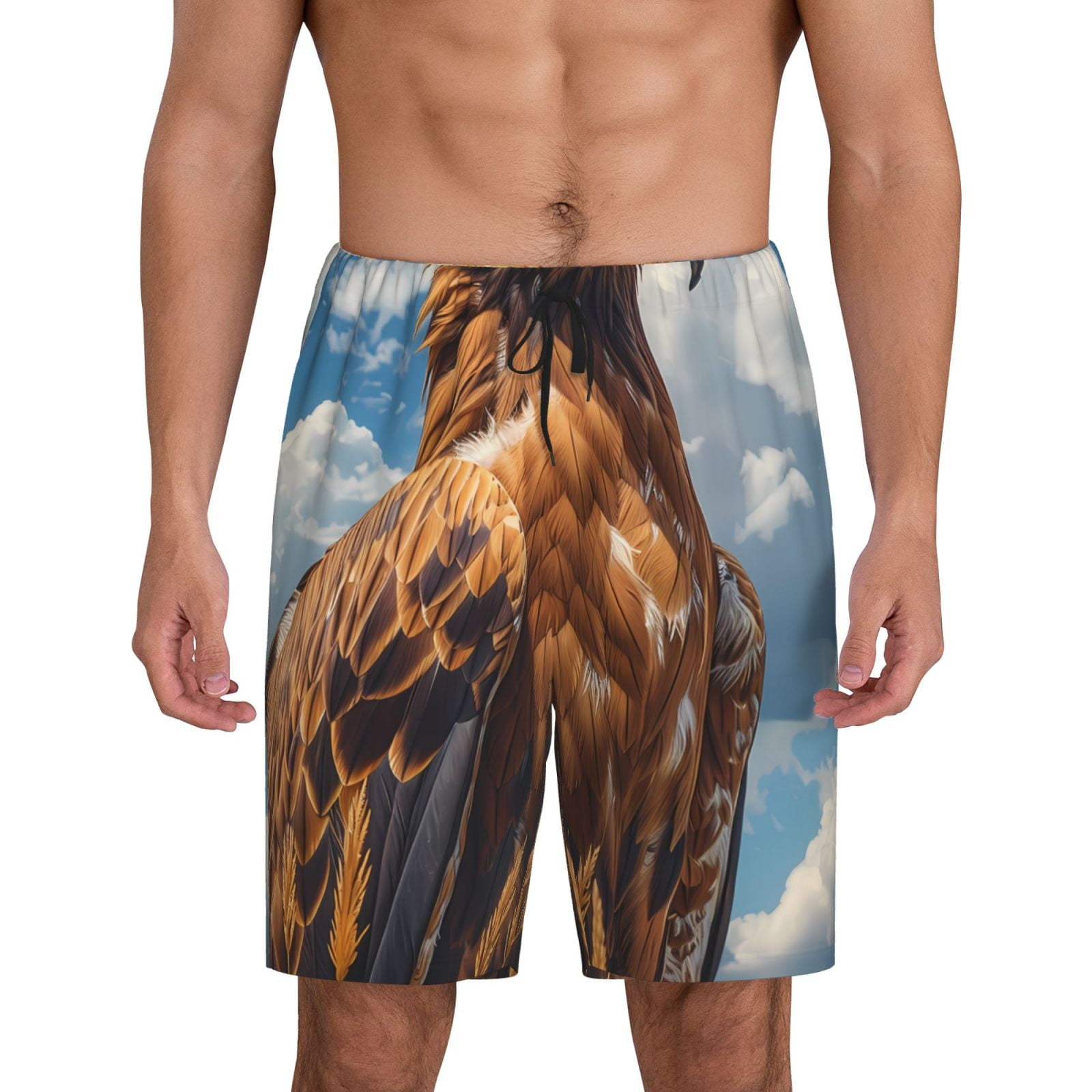 Zufioo Blue Sky White Cloud Eagle Print Men's Short Pajamas, Home Wear ...
