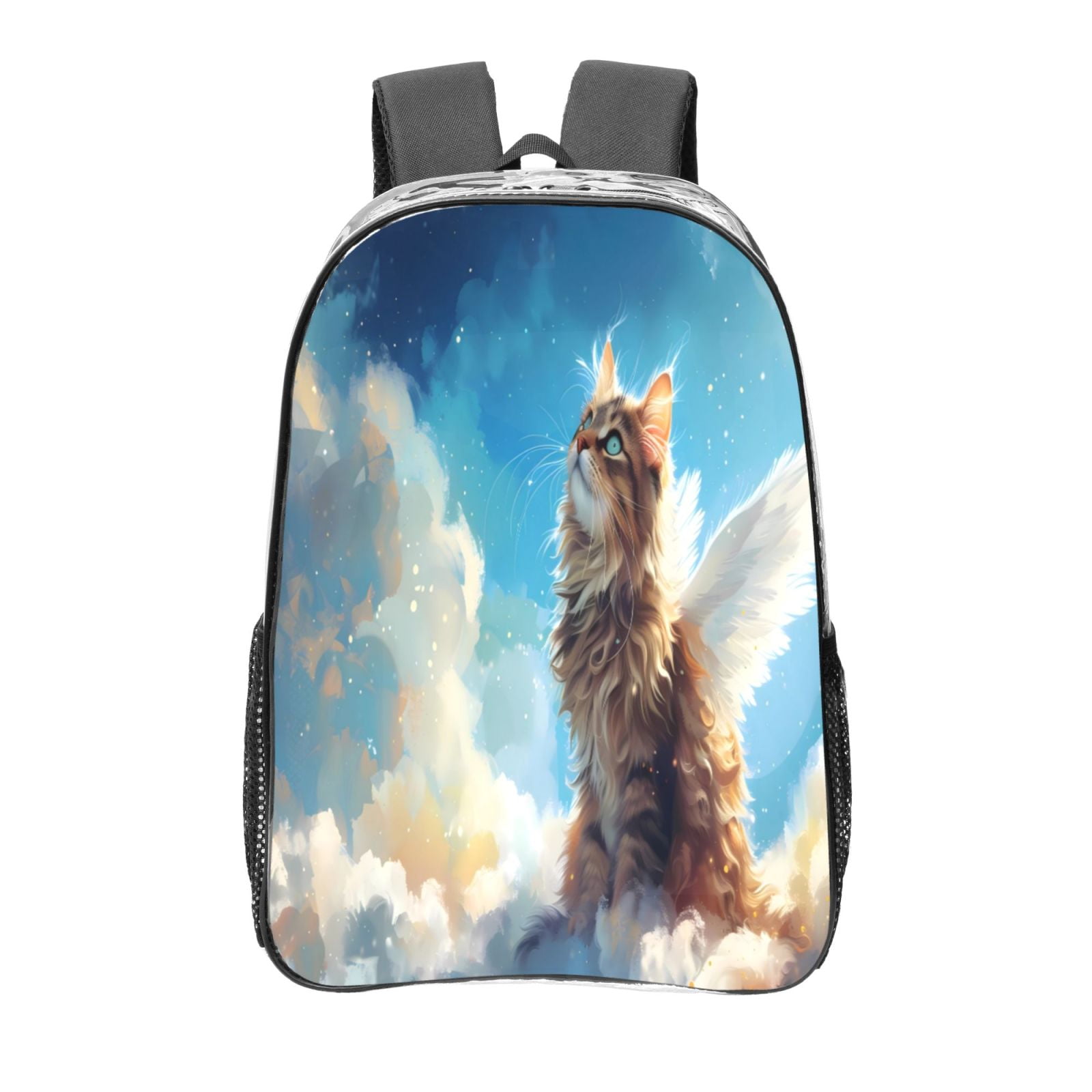 Zufioo Blue Sky Winged Cat Print Transparent Backpack, 16-inch PVC ...