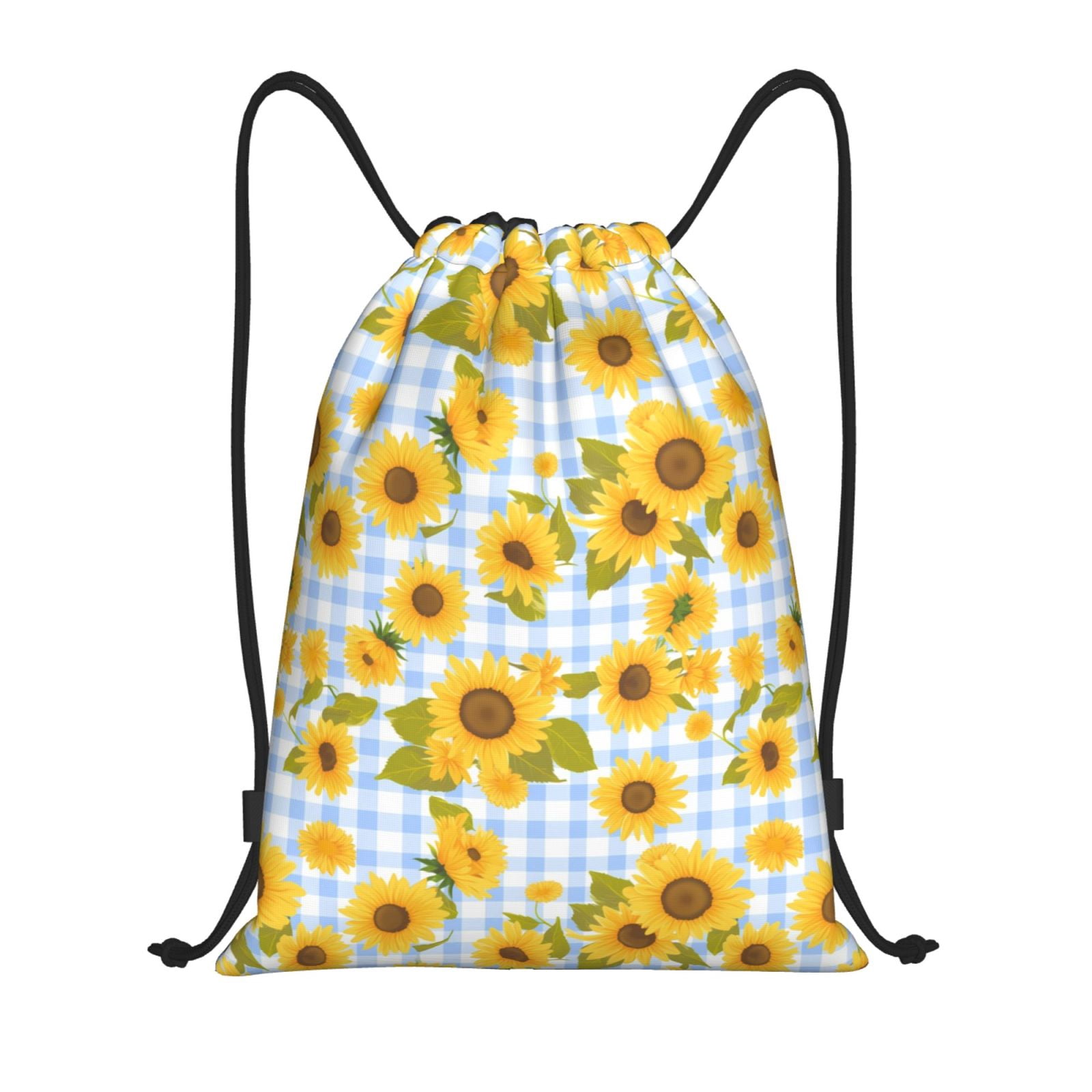 Zufioo Blue White Plaid Sunflower Sports Cinch Sack Gym String Bags ...