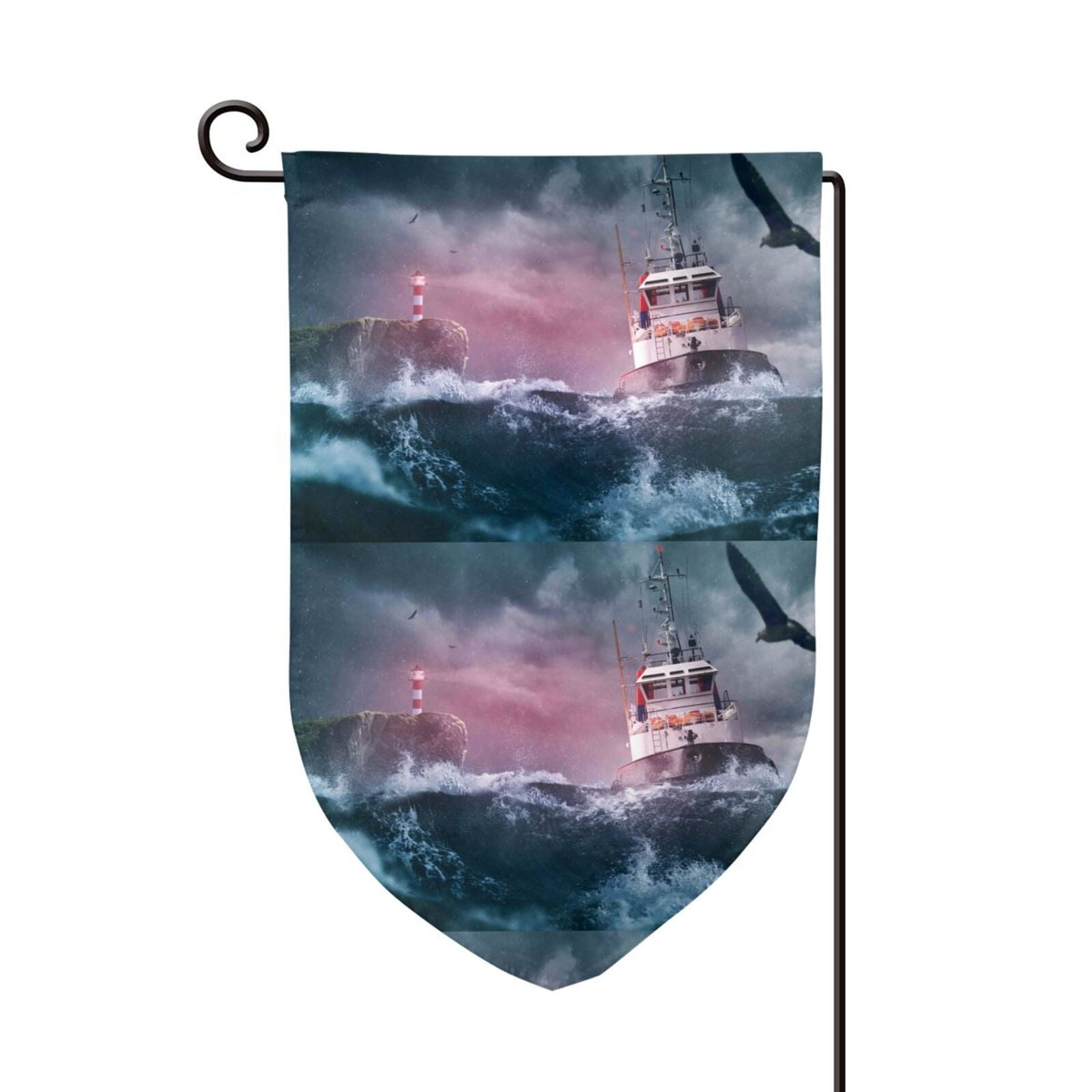 Zufioo Boat Lighthouse Storm Waves Print Garden Decoration Flags, Sun ...