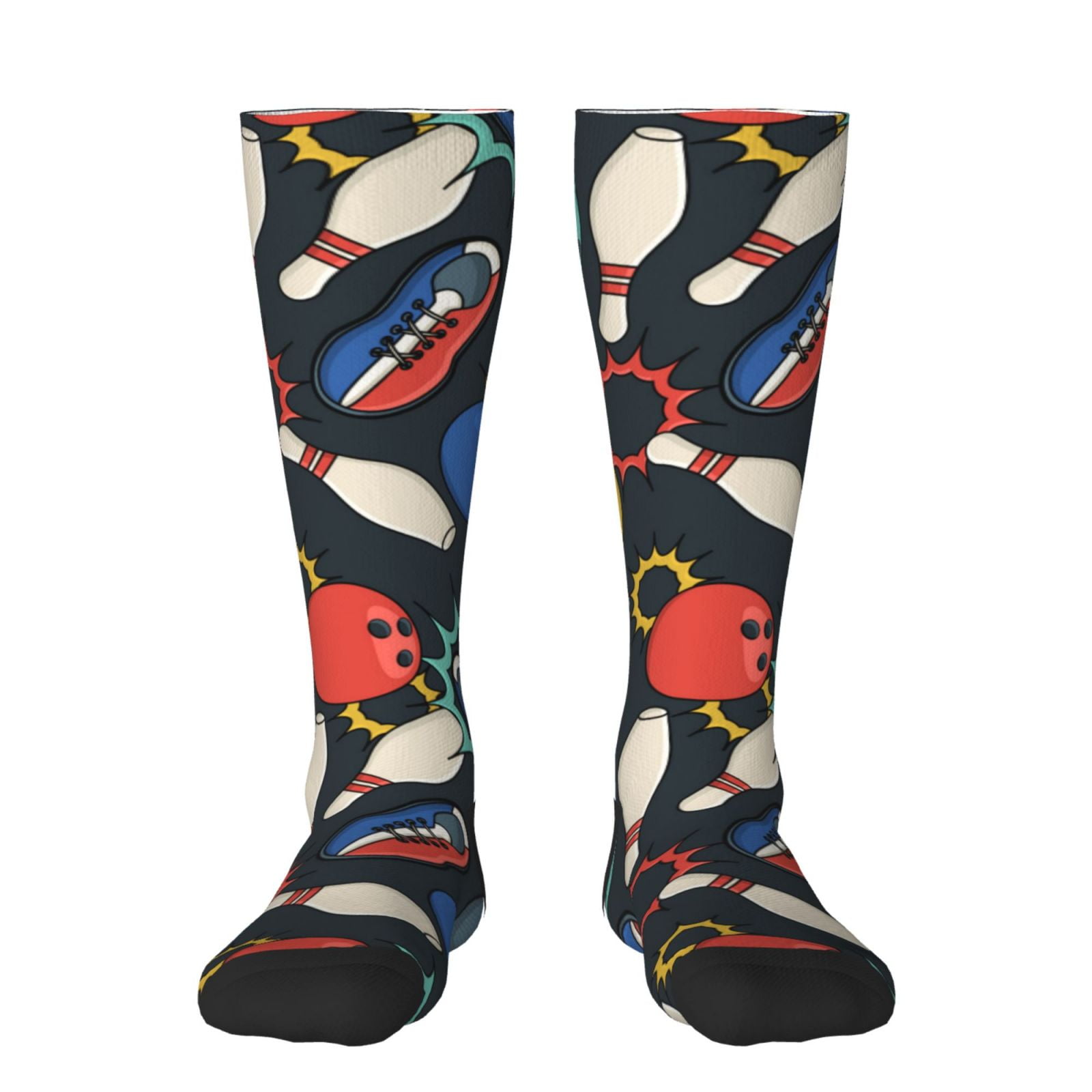 Zufioo Bowling Ball Print Long High Thigh Socks Knee-High Warm Stocking ...