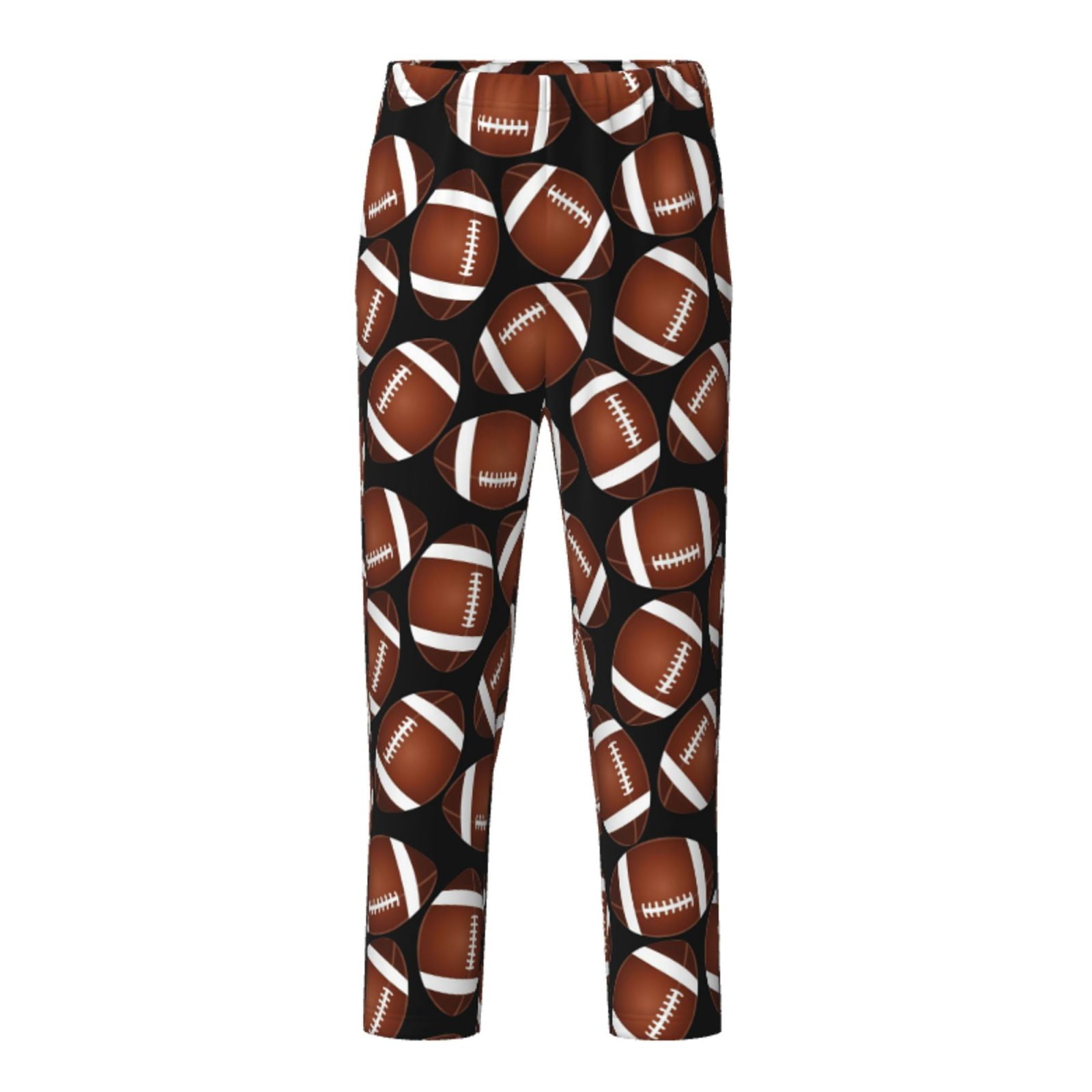 Zufioo Brown Football On Black Print Teenagers' Home Trousers, Elastic ...