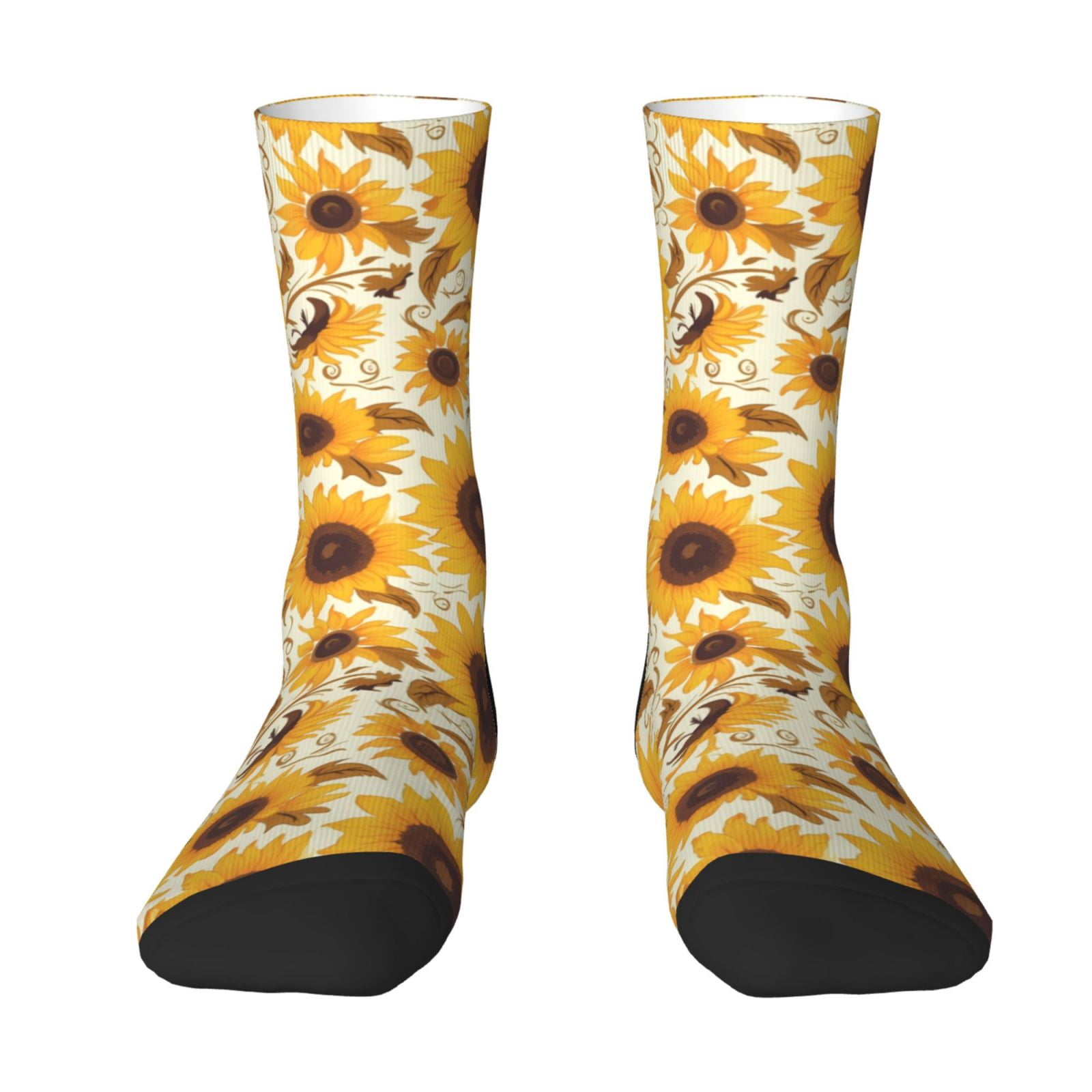 Zufioo Brown Leaf Pattern Sunflower Print Thigh High Socks,Knee High ...