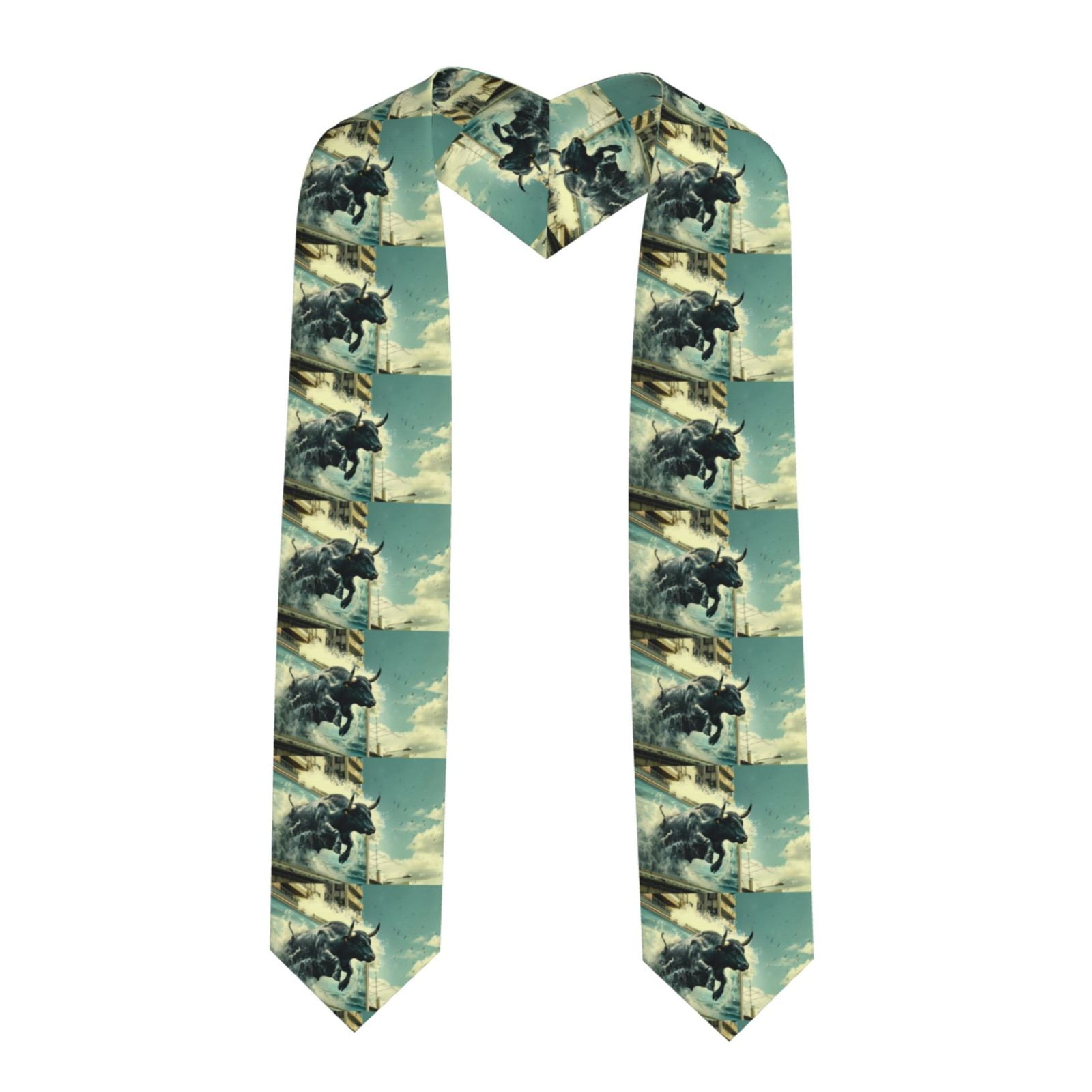 Zufioo Bull Charging Through Waves Print Graduation Shawl Ribbon ...