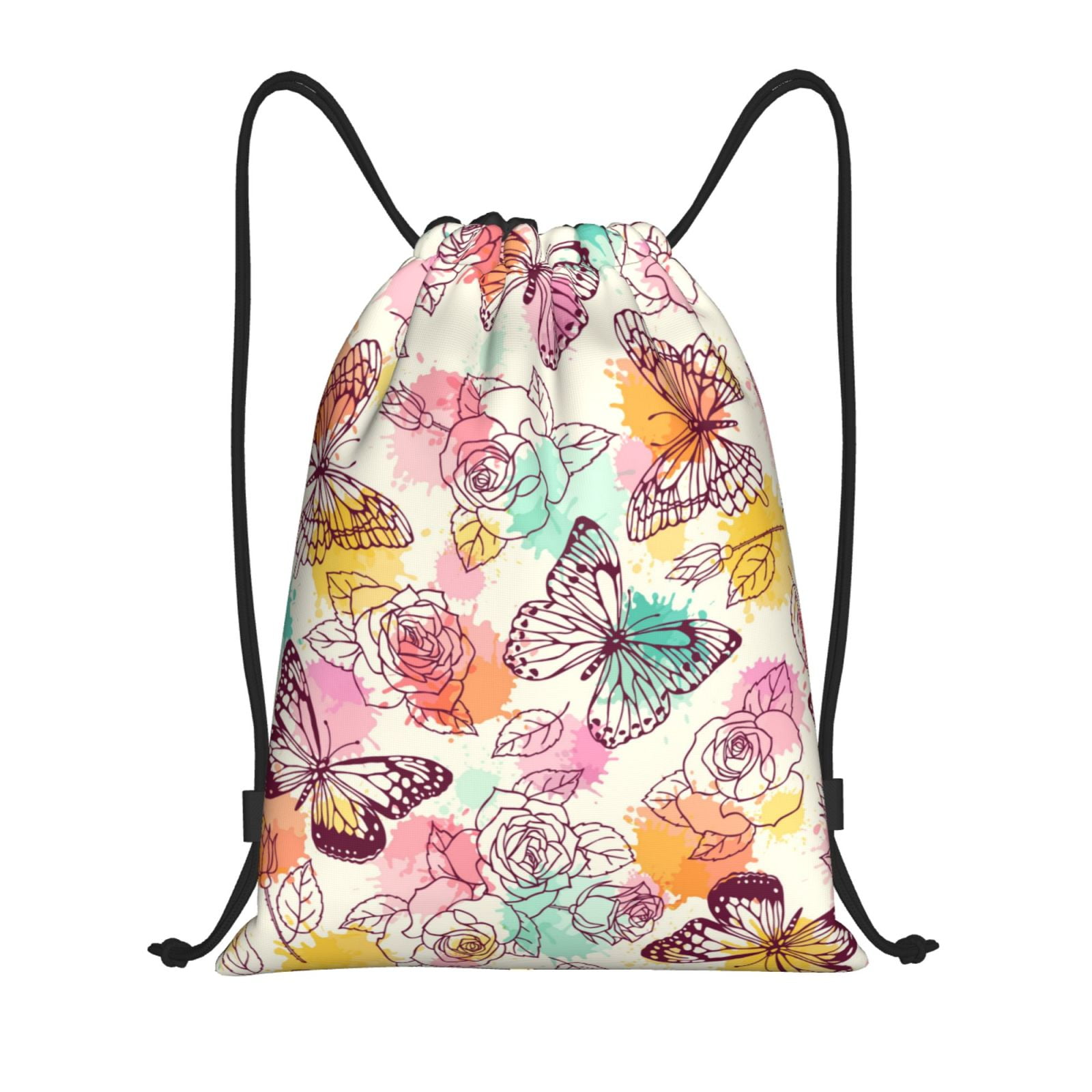 Zufioo Butterflies and Roses Sports Cinch Sack Gym String Bags Machine ...