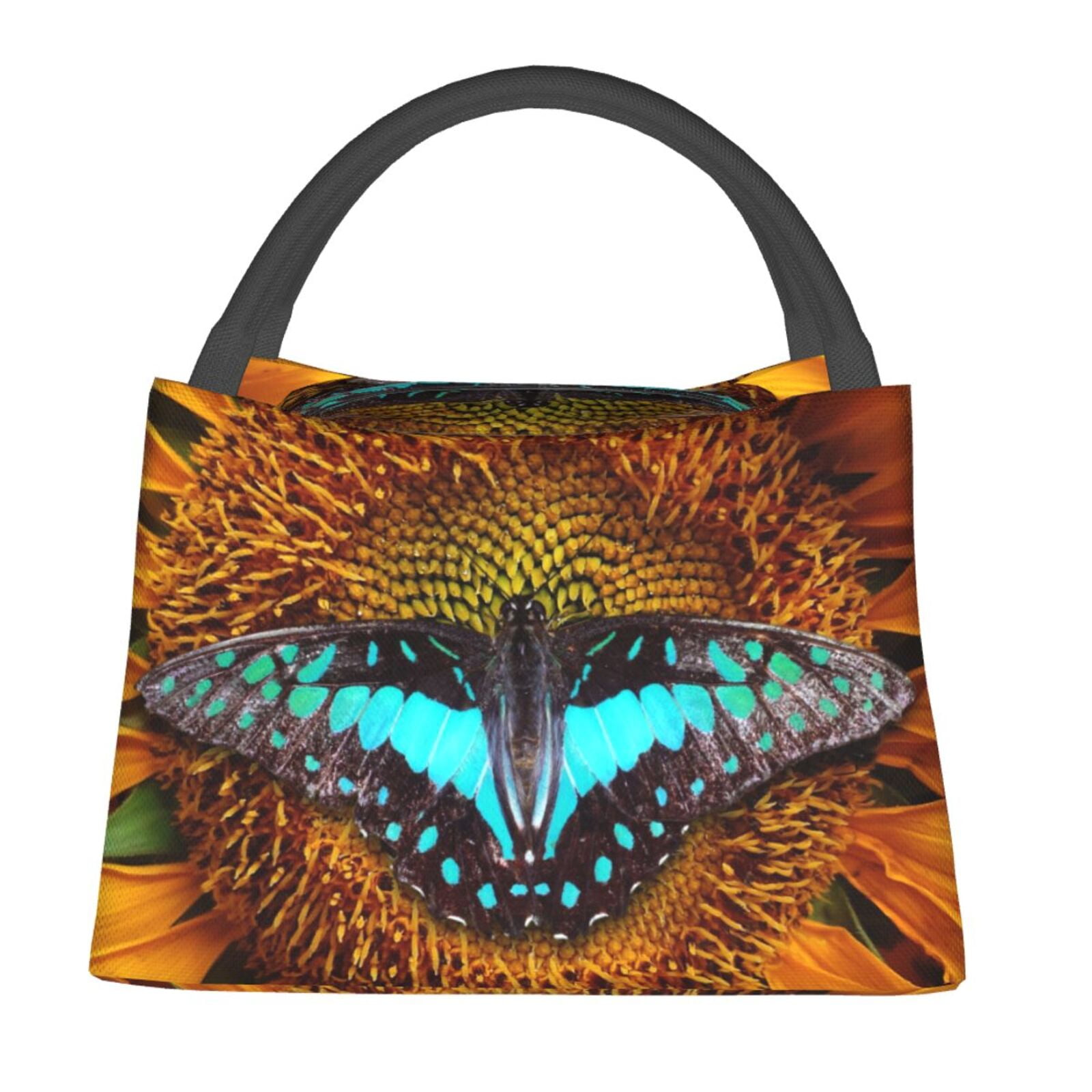 Zufioo Butterfly Alighted On Sunflowers Insulated Reusable Grocery Bags ...