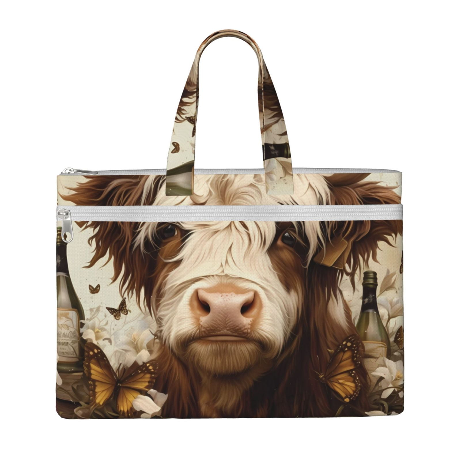 Zufioo Butterfly Cow Barrel Print Canvas Hand-Held Document Bag ...