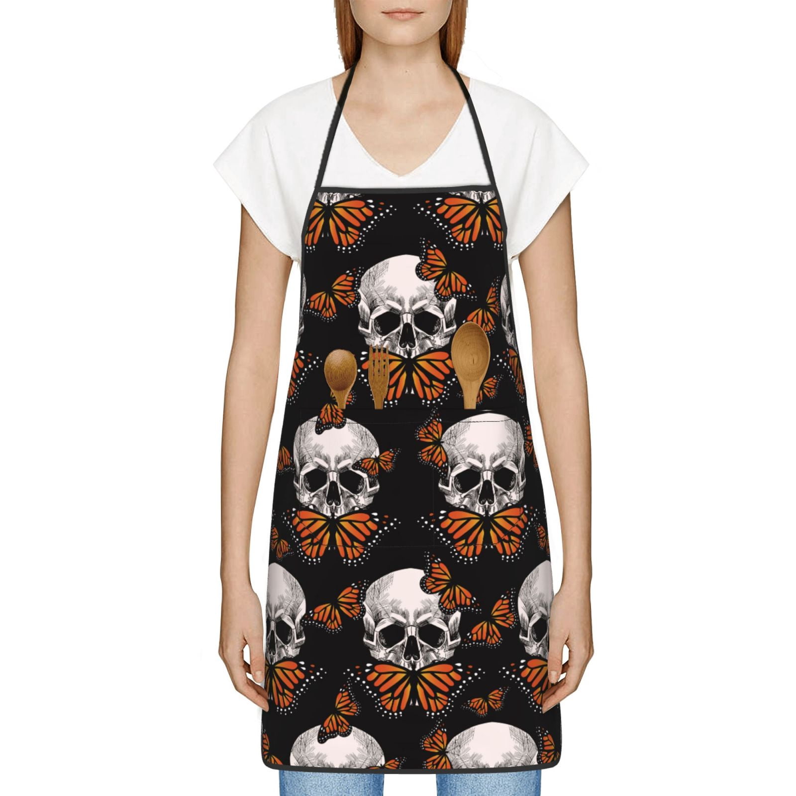 Zufioo Butterfly Skull for Lock Hem Apron with Pockets, Stain and Oil ...