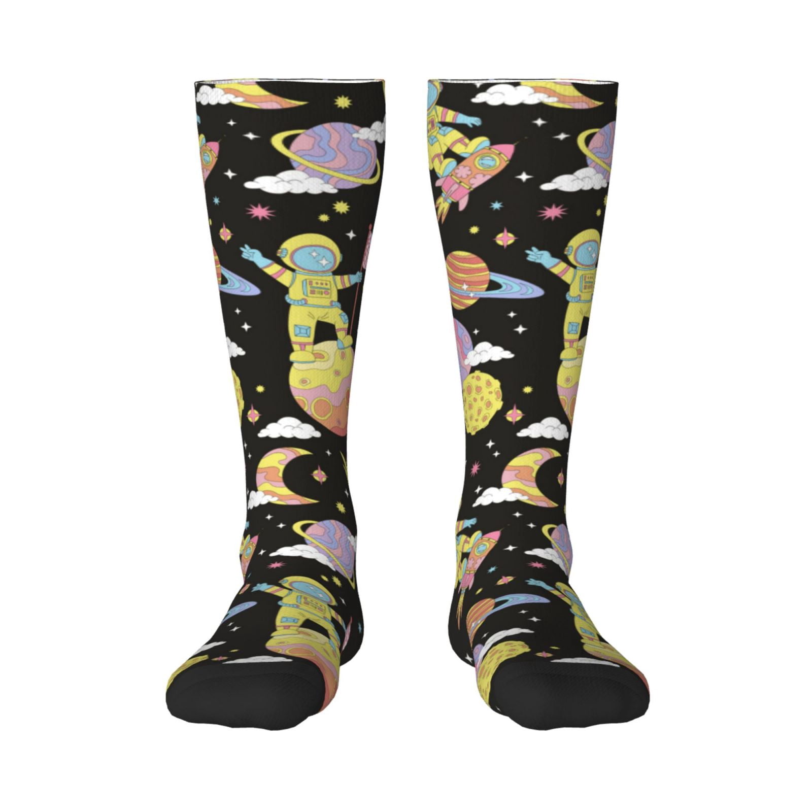 Zufioo Cartoon Astronaut In Spacesuit Print Long High Thigh Socks Knee ...