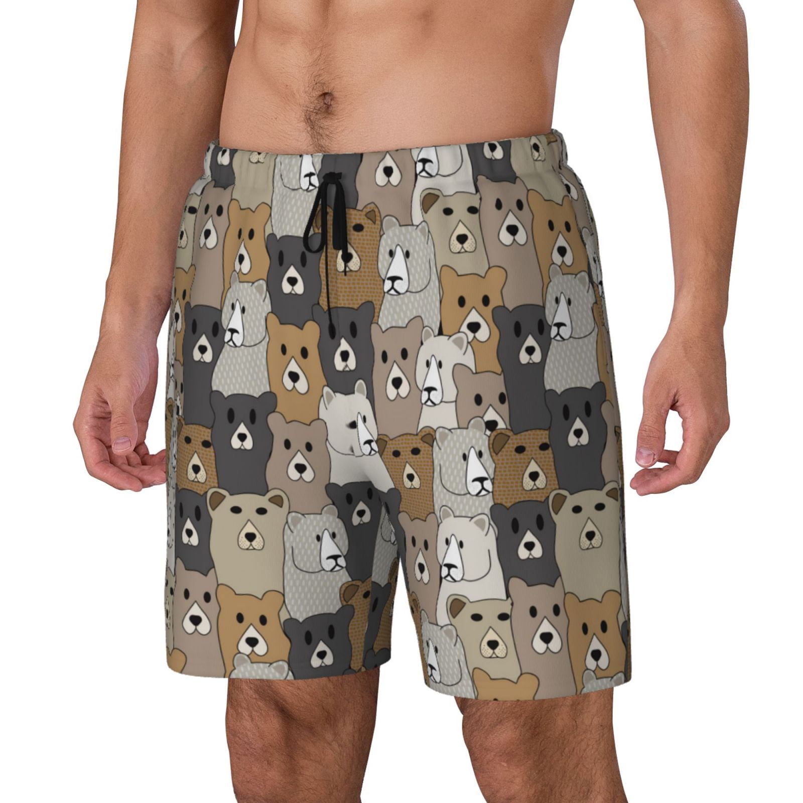 Zufioo Cartoon Bear Mens Swimsuit Trunks with Compression Liner,Quick ...