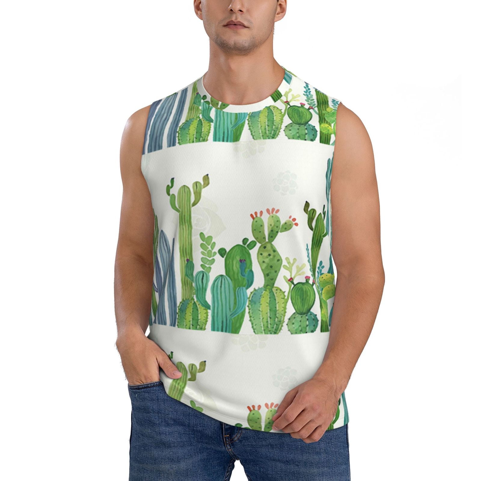 Zufioo Cartoon Cactus Men's Tank Top,Men's Sleeveless Muscle Shirts ...