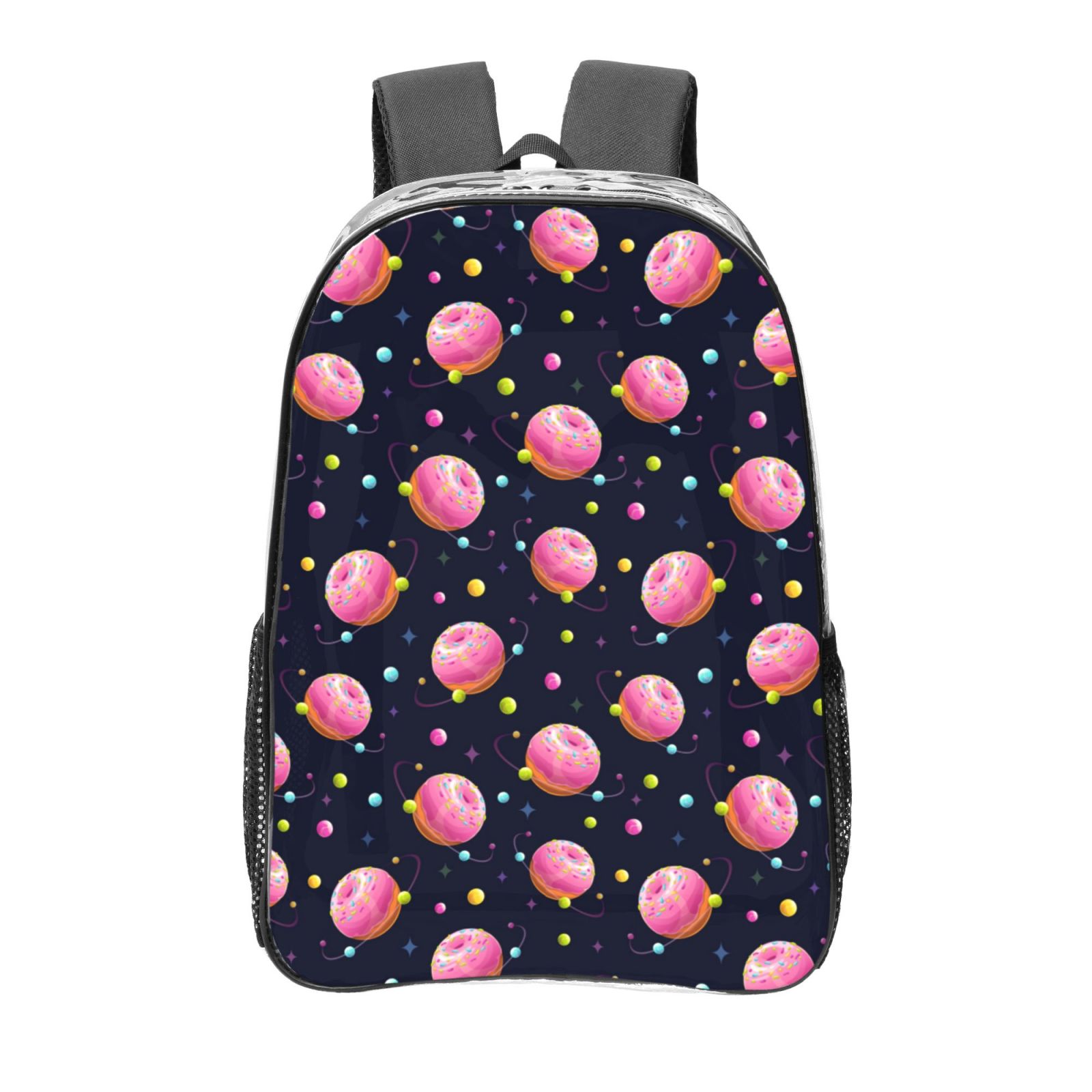 Zufioo Cartoon Donut Planets Print Transparent Backpack, 16-inch PVC ...