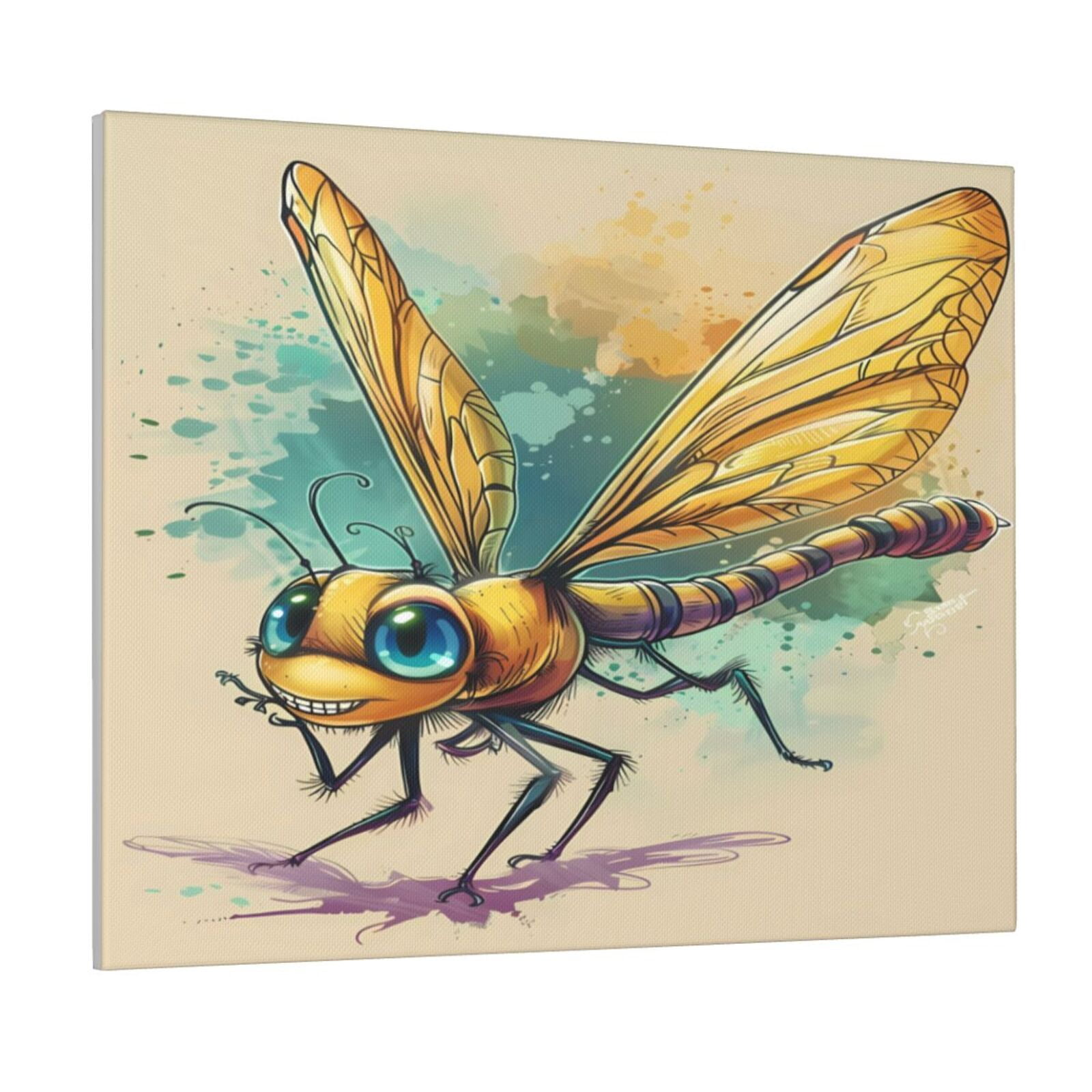 Zufioo Cartoon Dragonfly Art Print Canvas Decorative Painting with Solid Wood Frame Art ...