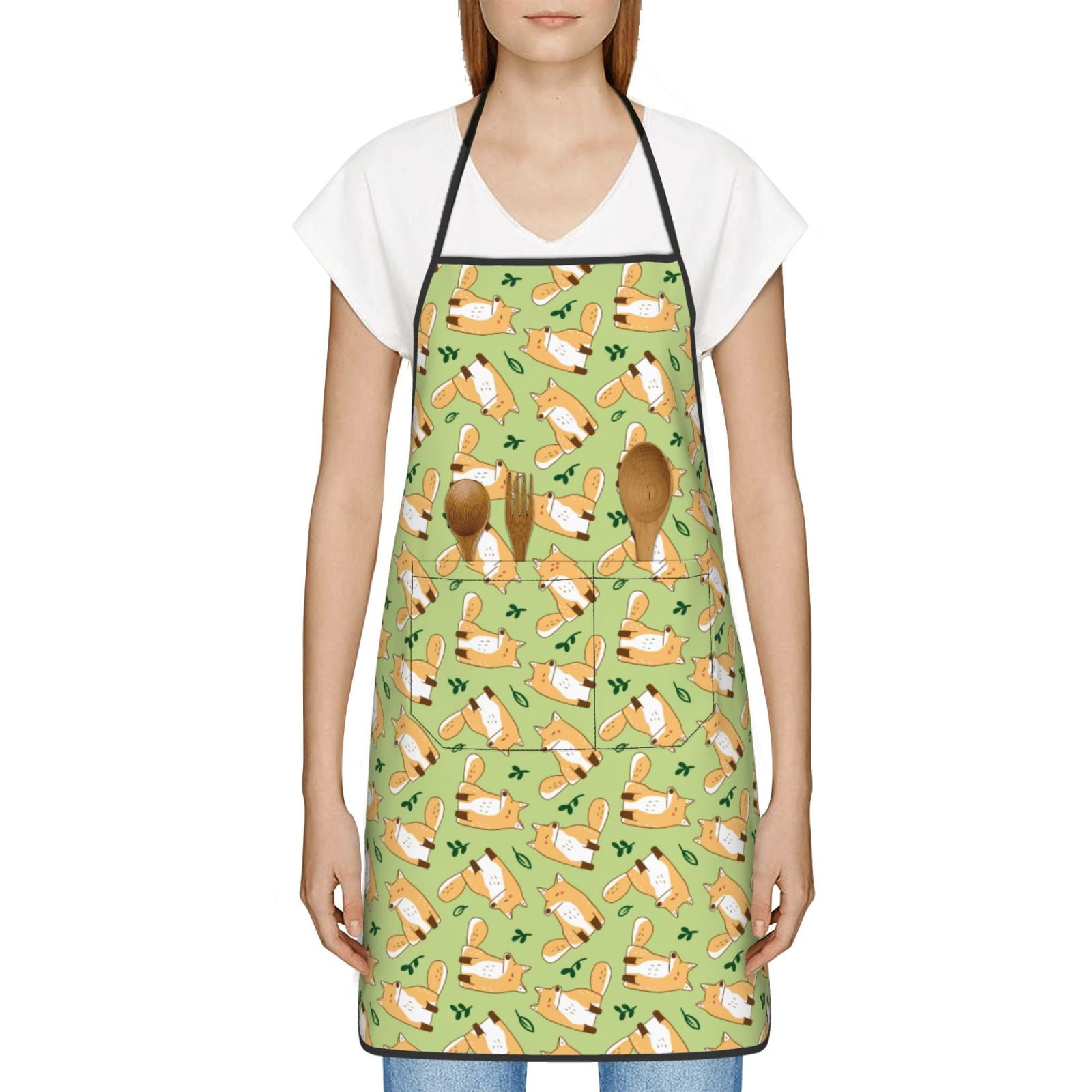 Zufioo Cartoon Fox 2 for Lock Hem Apron with Pockets, Stain and Oil ...