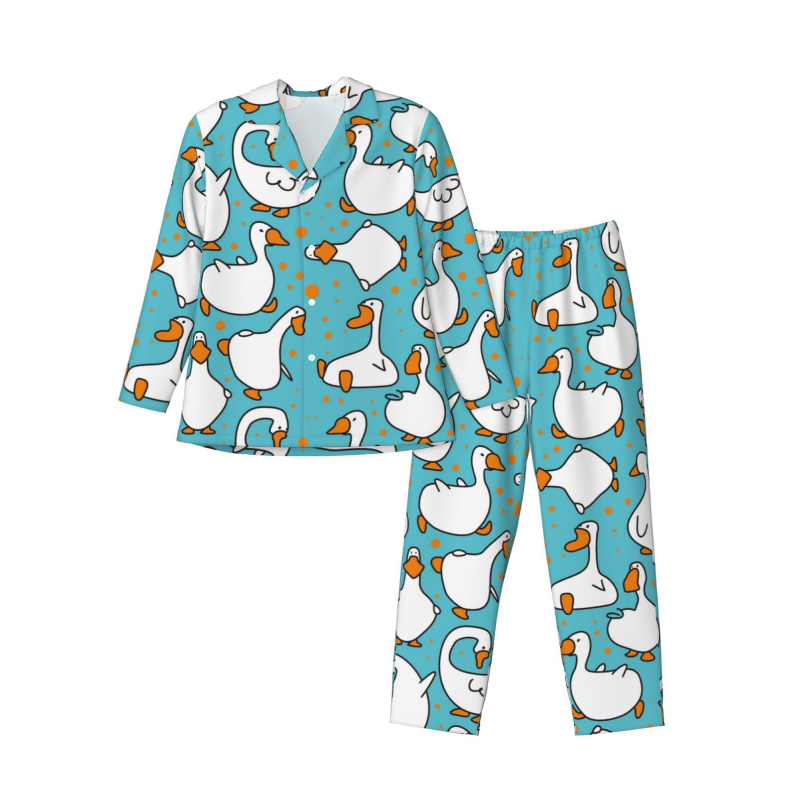 Zufioo Cartoon Funny Goose Mens Pajamas Set, Mens Long-Sleeved Pajama ...