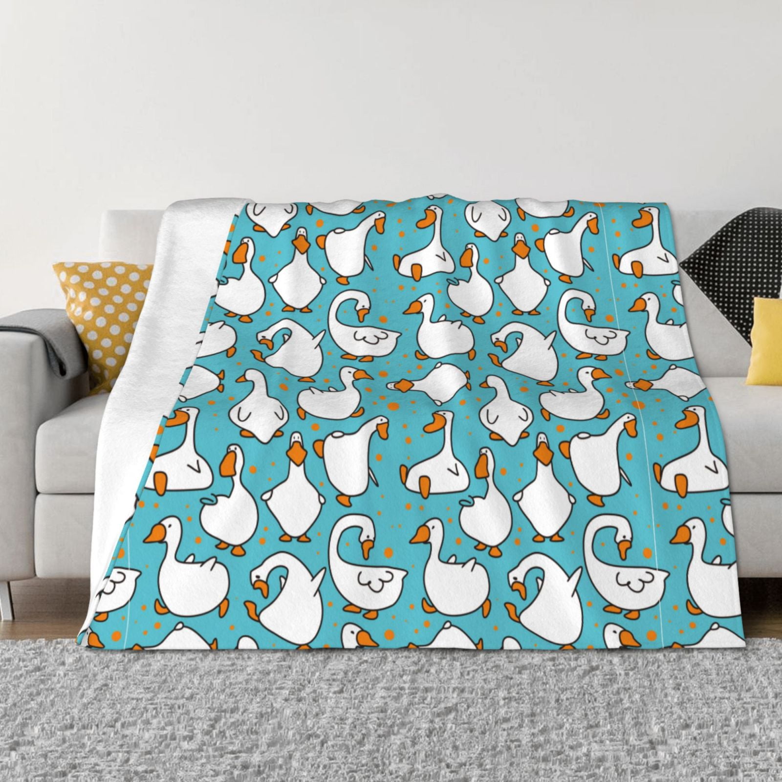 Zufioo Cartoon Funny Goose Print Horizontal Flannel Blanket, Anti ...