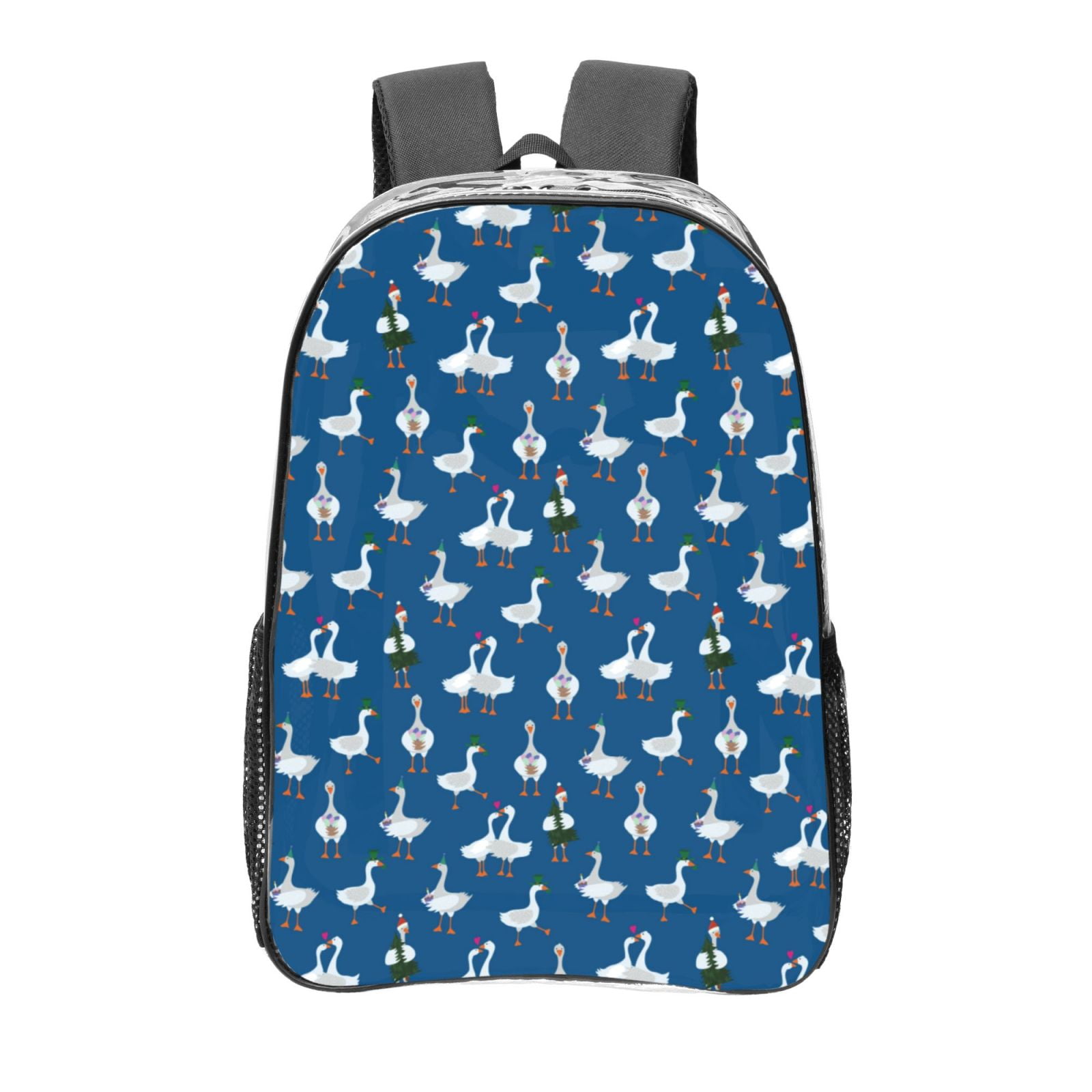 Zufioo Cartoon Geese With Xmas Print Transparent Backpack, 16-inch PVC ...