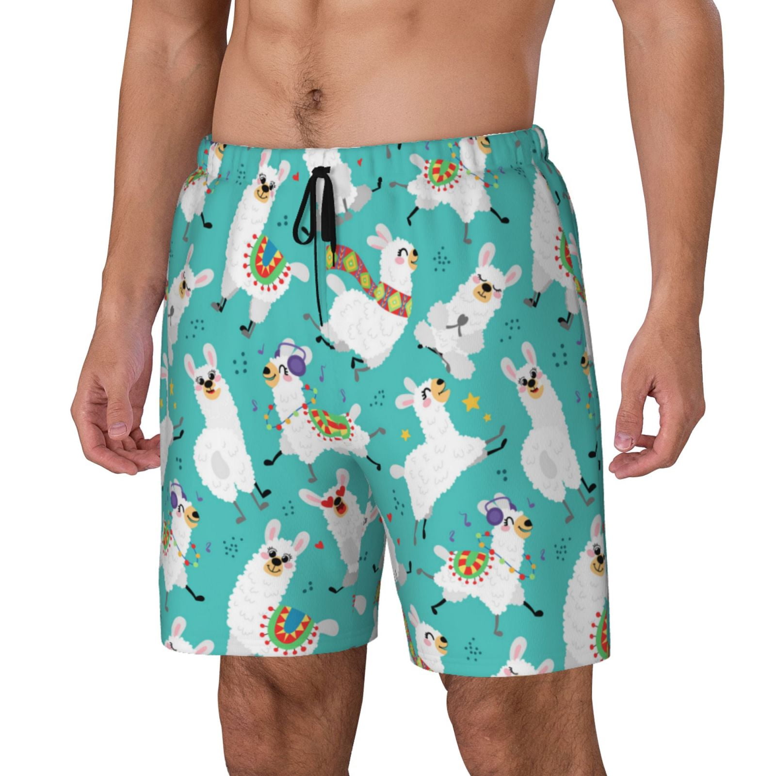 Zufioo Cartoon Llamas Mens Swimsuit Trunks with Compression Liner,Quick ...