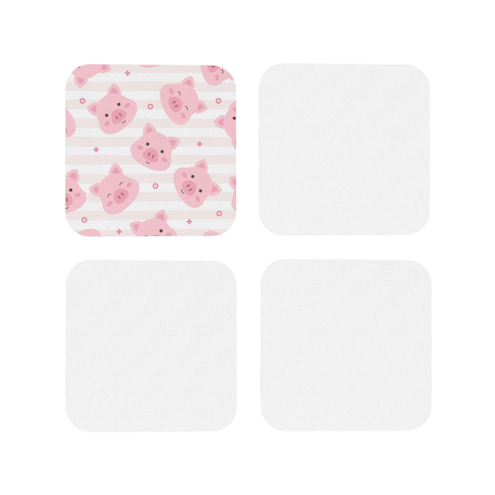 Zufioo Cartoon Pig Print Leather Coaster Set, Decorative PVC Coasters 4 ...