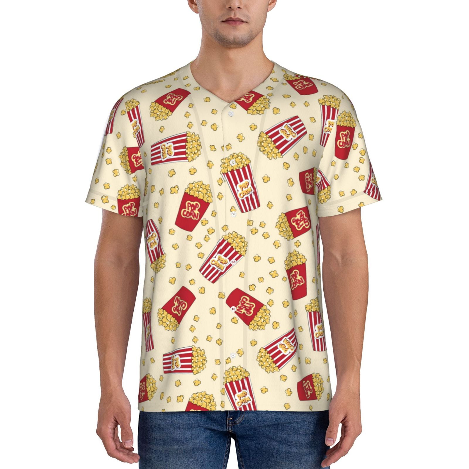 Zufioo Cartoon Popcorn Print Men's Baseball Short Sleeve, Moisture ...