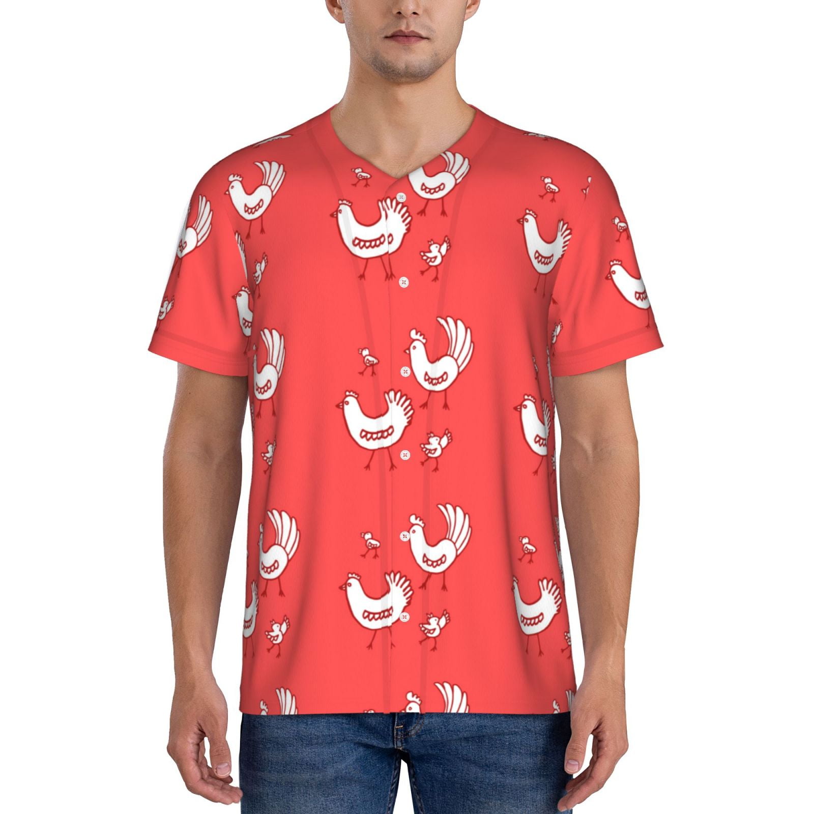 Zufioo Cartoon Rooster Print Men's Baseball Short Sleeve, Moisture ...