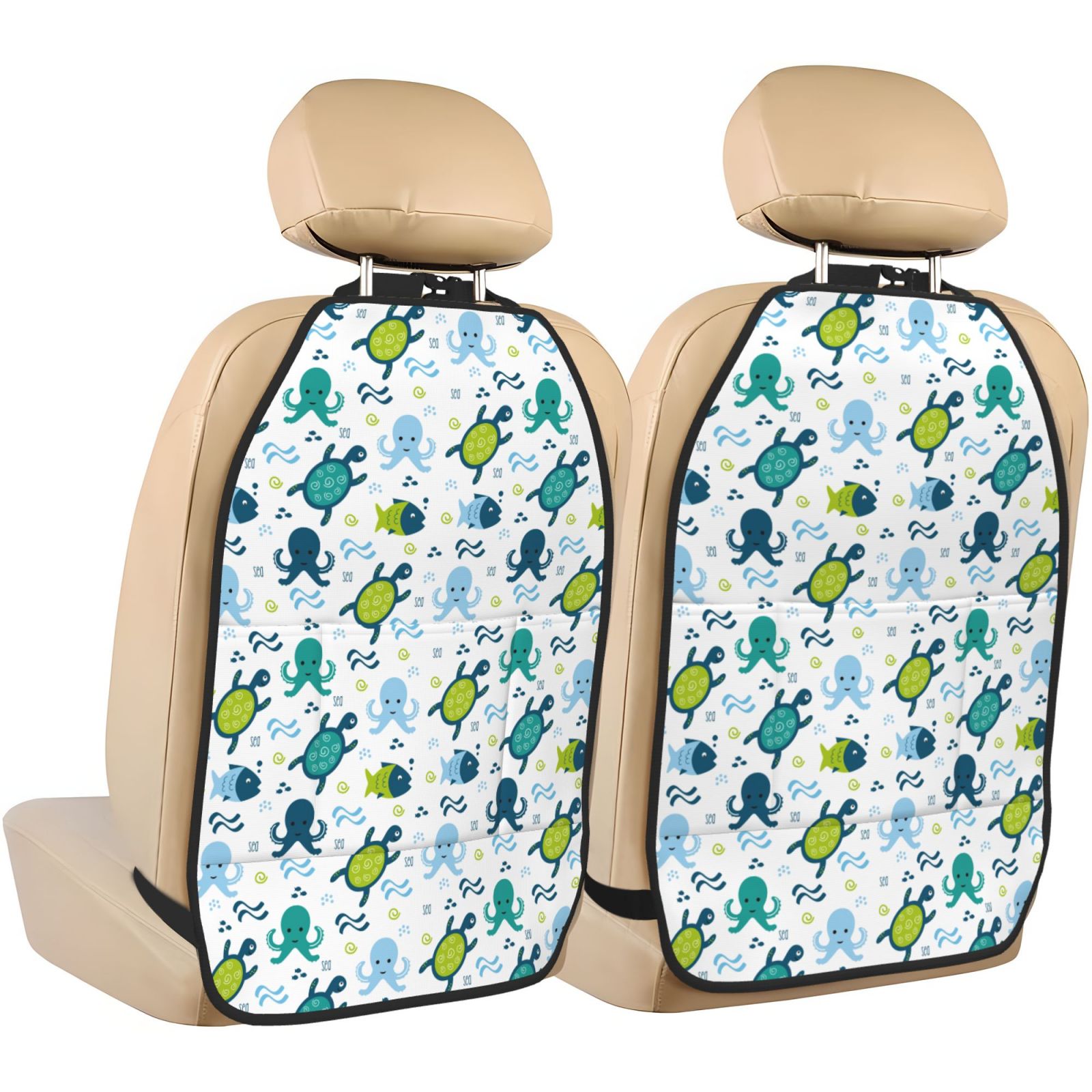 Zufioo Cartoon Sea Creatures for Car Seat Kick-Proof Storage Pads 2 ...