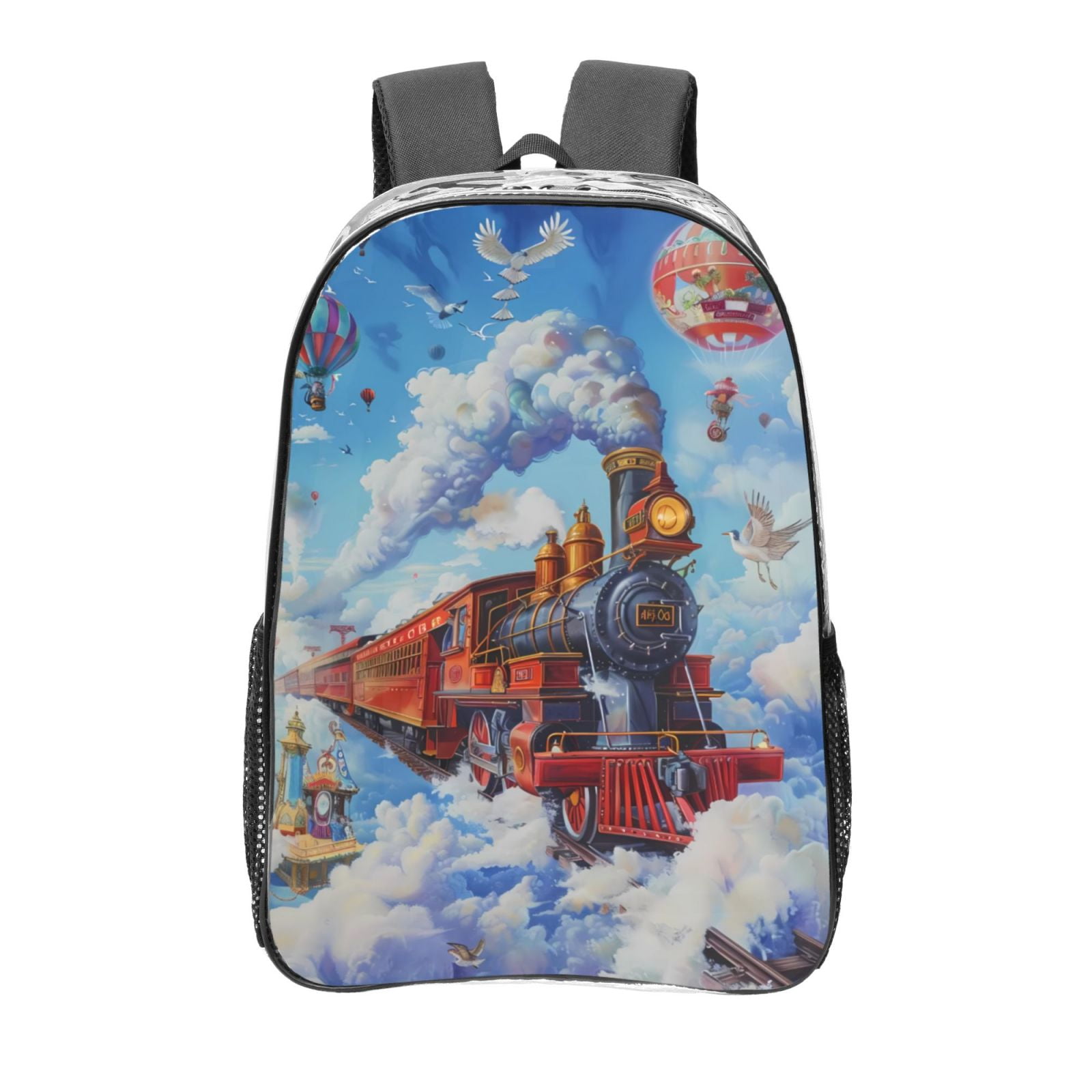 Zufioo Cartoon Train Hot Air Balloon Print Transparent Backpack, 16 ...