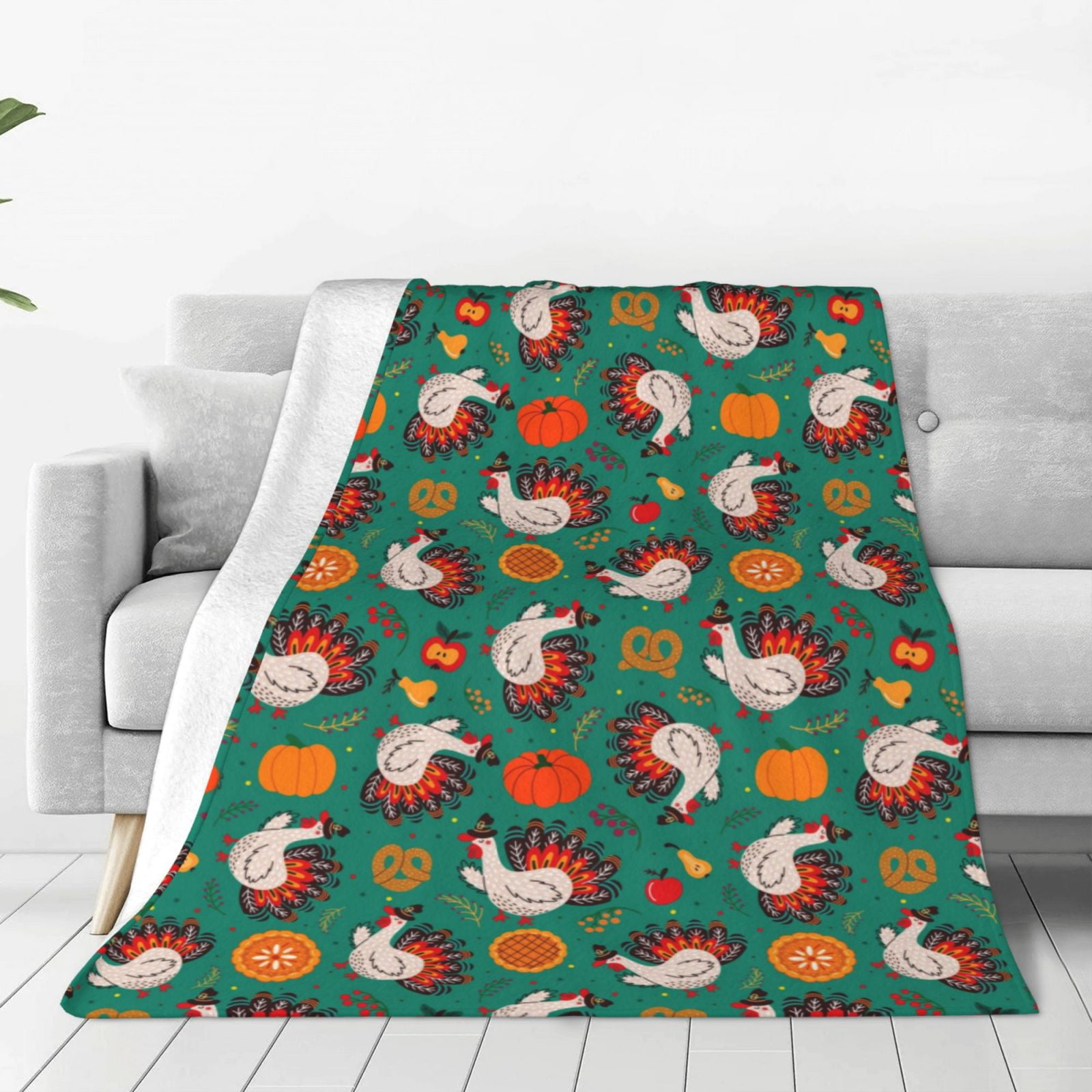 Zufioo Cartoon Turkey Fleece Blanket Queen Size,Plush Bed Blanket,Ultra ...