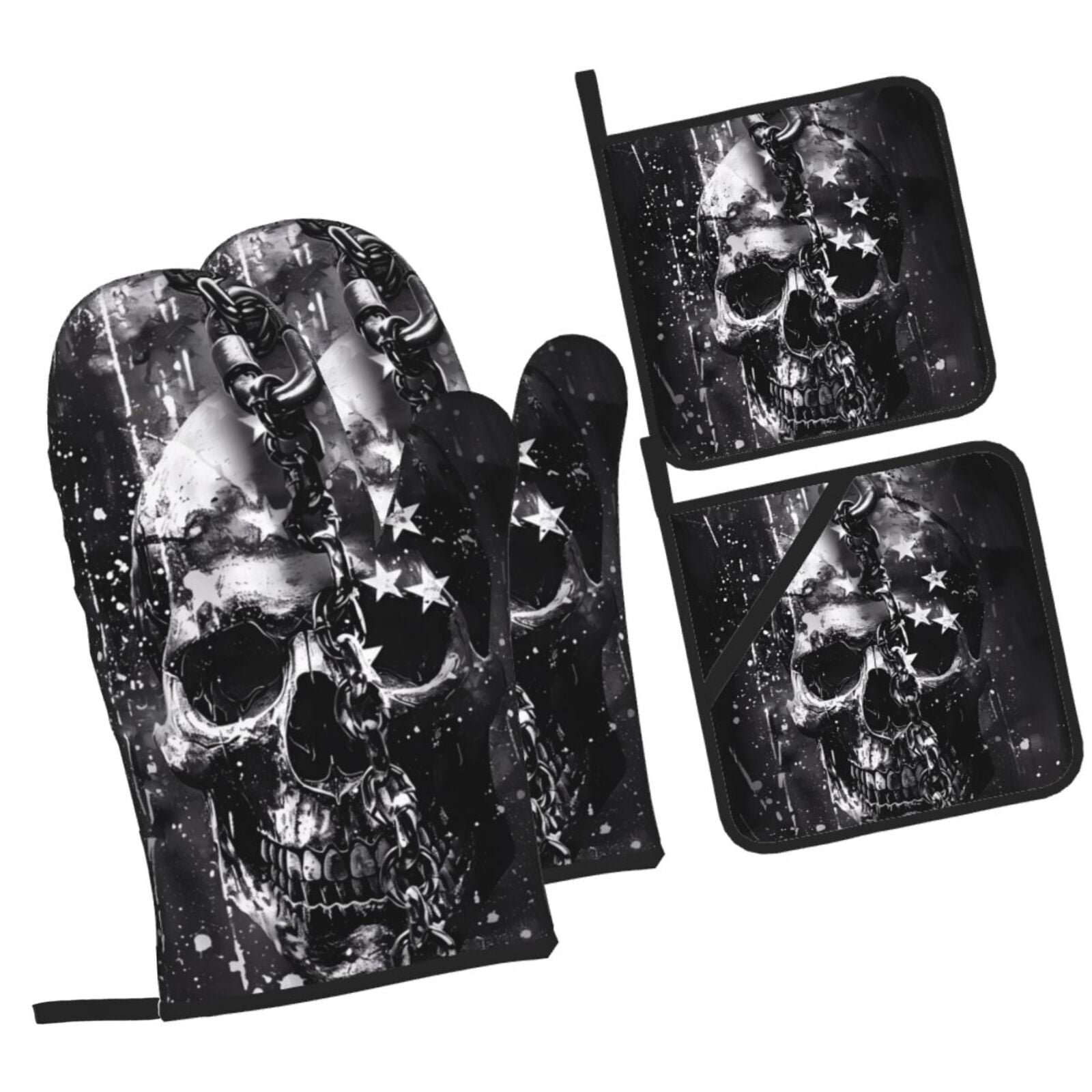Zufioo Chained Skull Artwork Oven Mitts and Pot Holders 4pcs Set ...