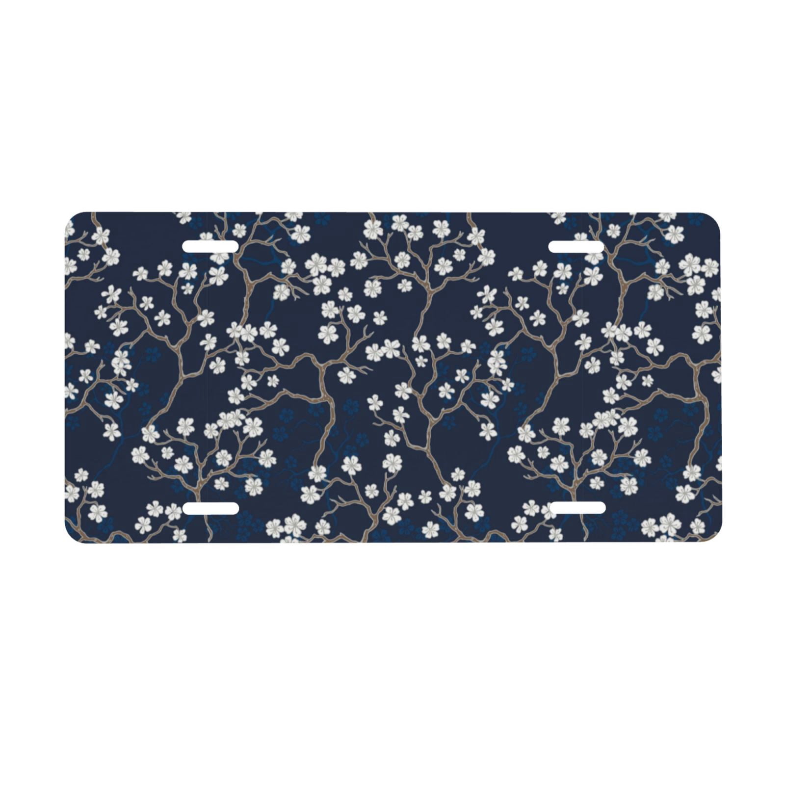 Zufioo Cherry Blossoms on Navy Background Print Car Aluminum Front ...