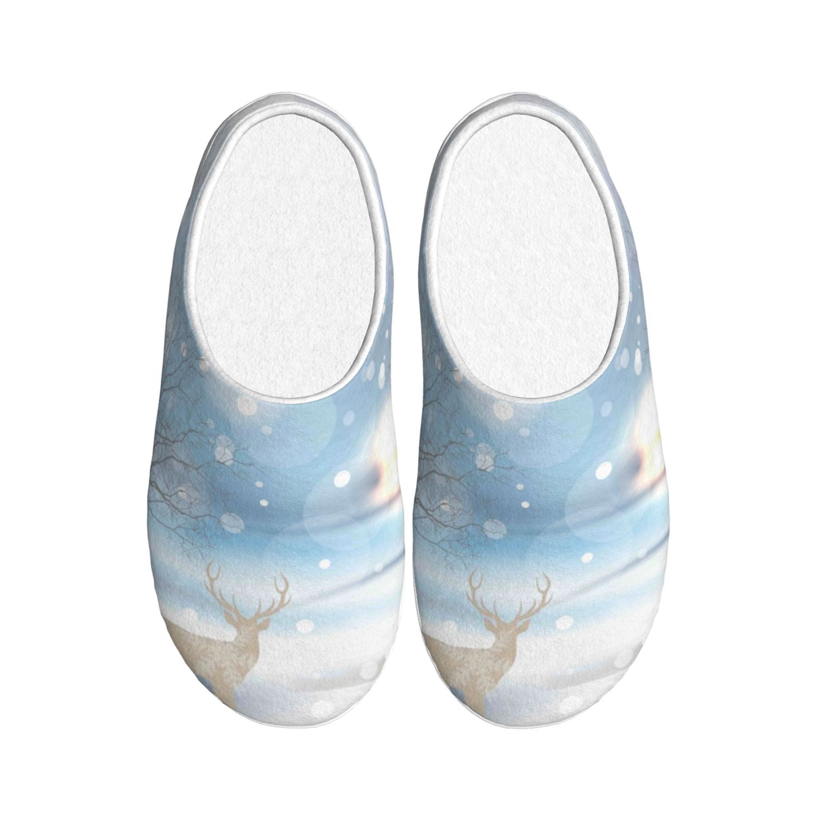 Zufioo Christmas Deer Print Adult TPR Cotton Slippers,Winter Home ...
