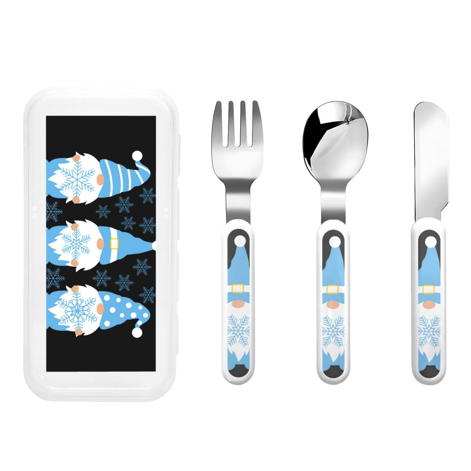 Zufioo Christmas Gnome Snowflake Print Children's Knife, Fork and Spoon ...