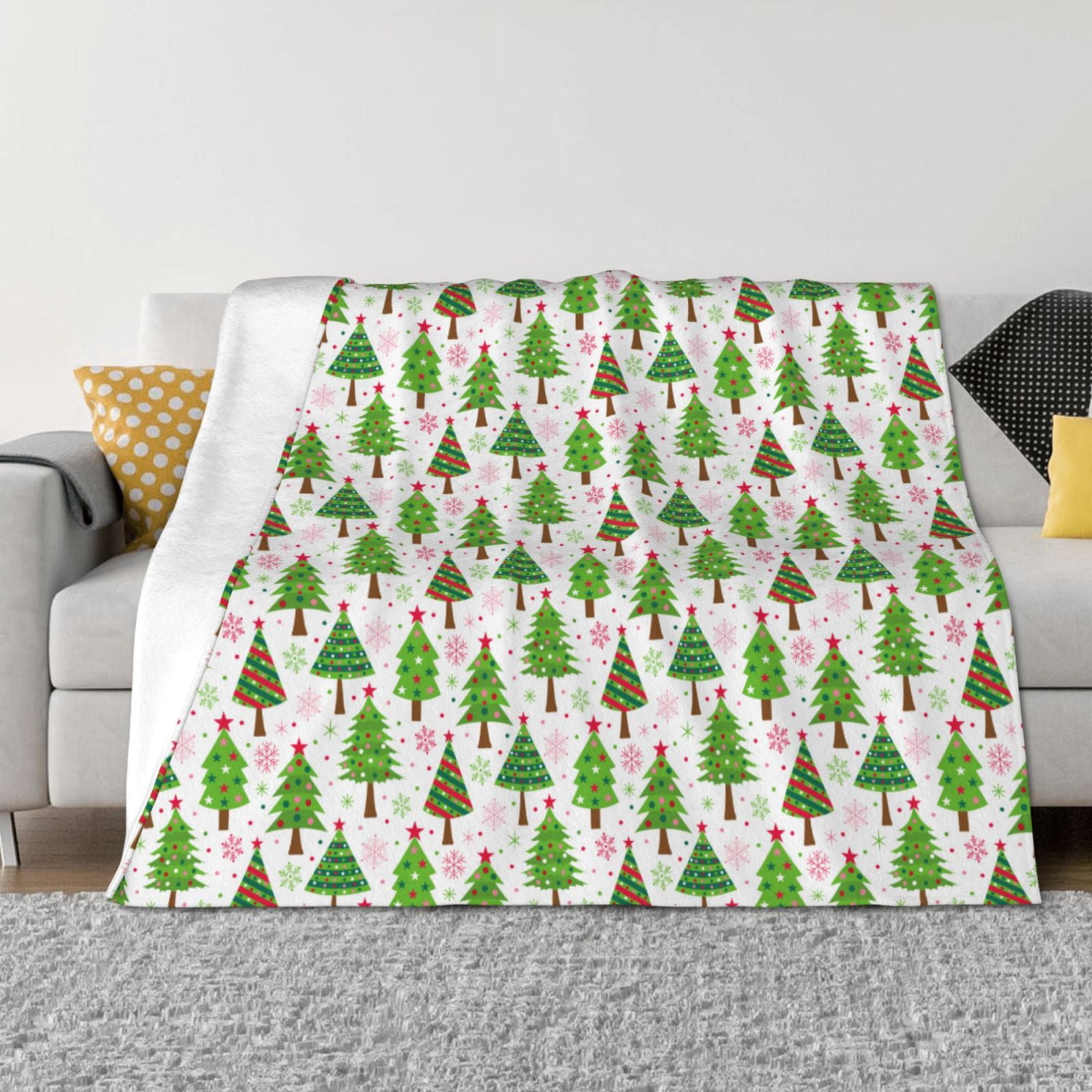 Zufioo Christmas Trees Print Horizontal Flannel Blanket, Anti-wrinkle ...