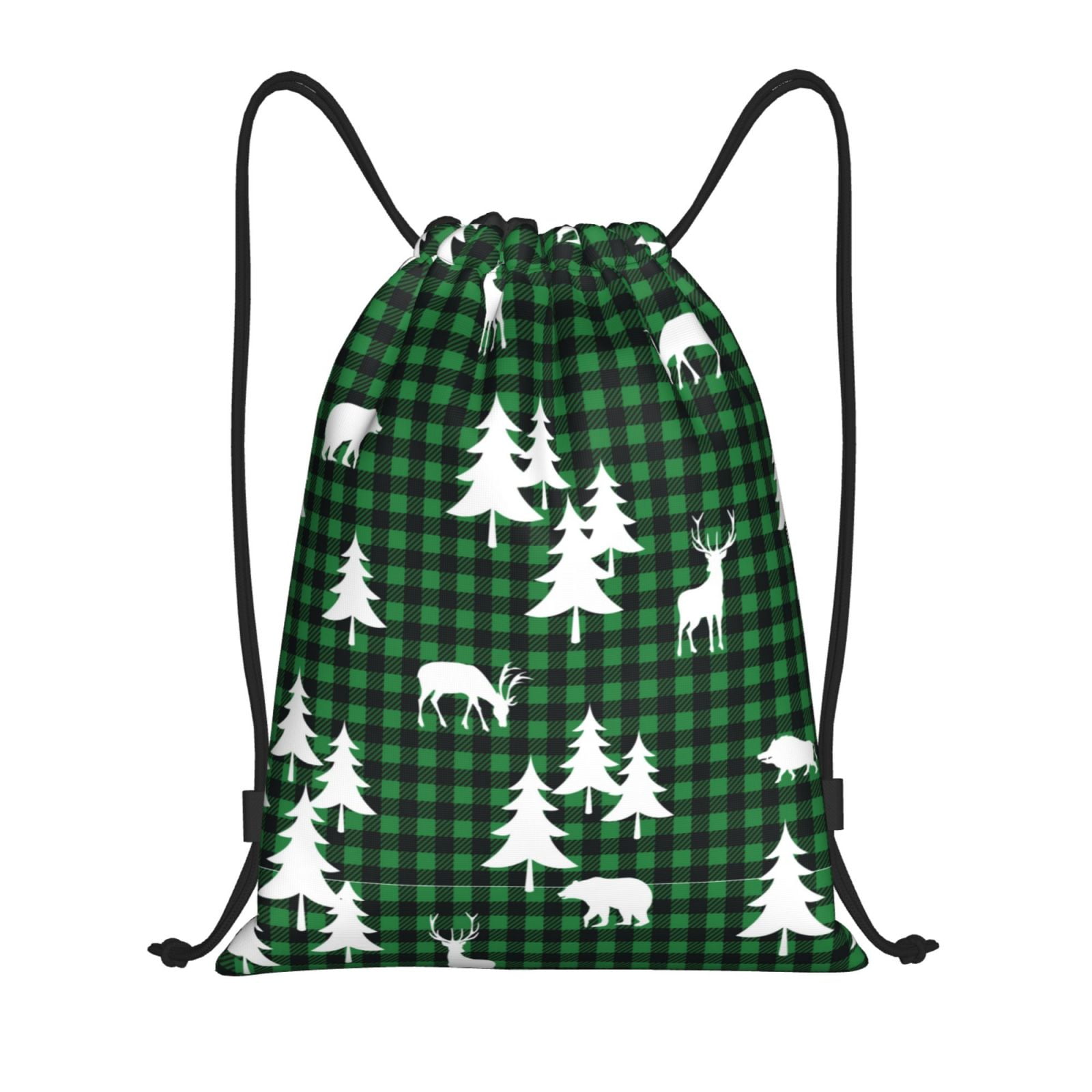 Zufioo Christmas tree green plaid Sports Cinch Sack Gym String Bags ...