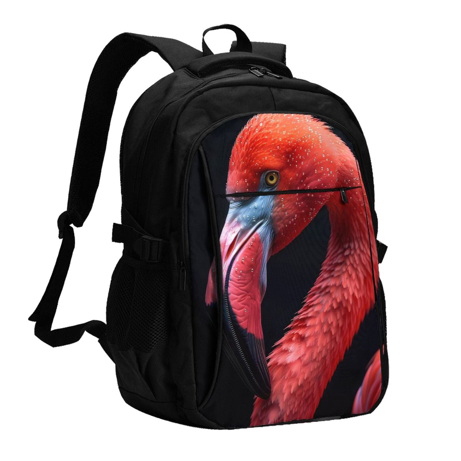 Zufioo Closeup Red Flamingo Portrait Print USB Backpack, Multi-Pocket ...