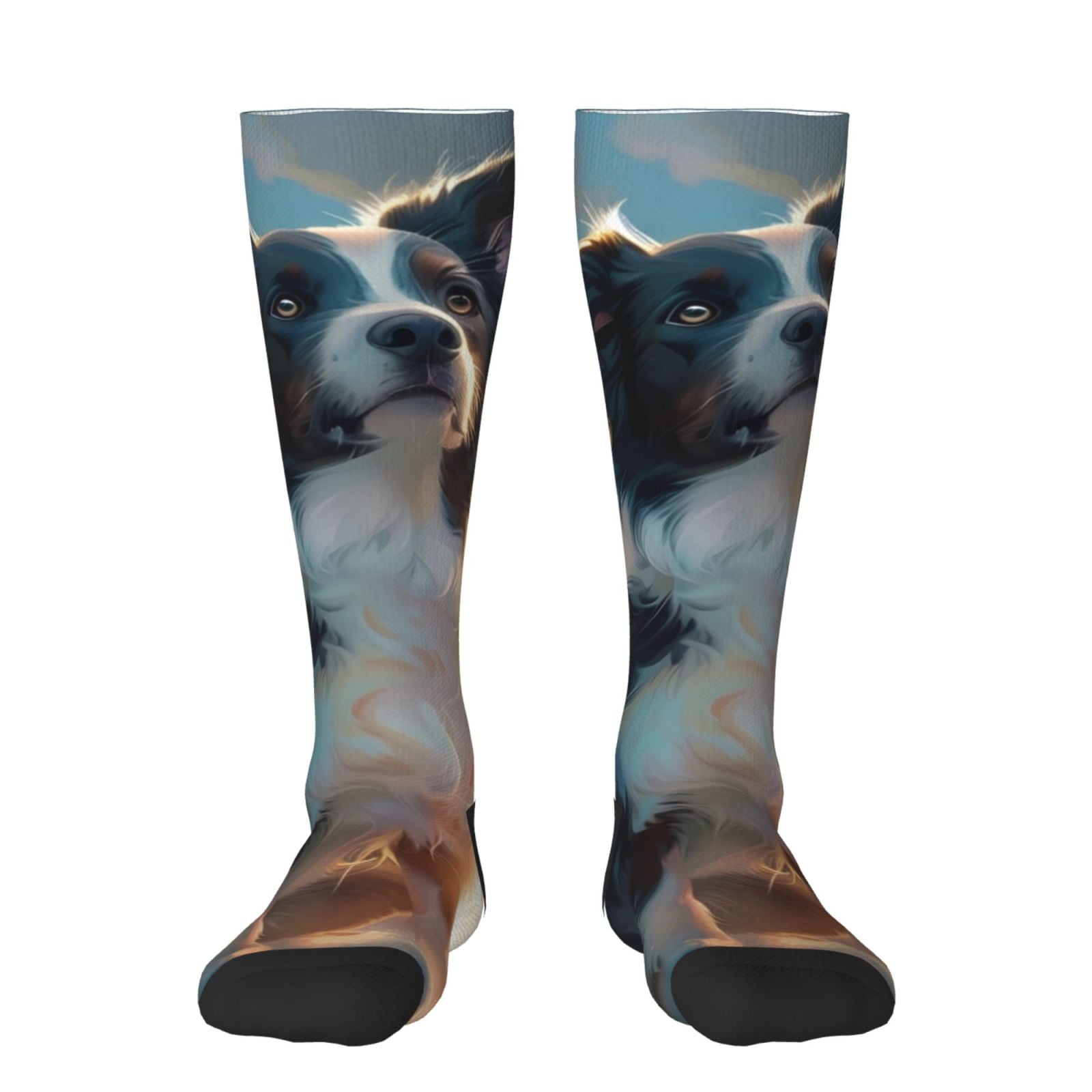 Zufioo Cloud Border Collie Print Long High Thigh Socks Knee-High Warm ...
