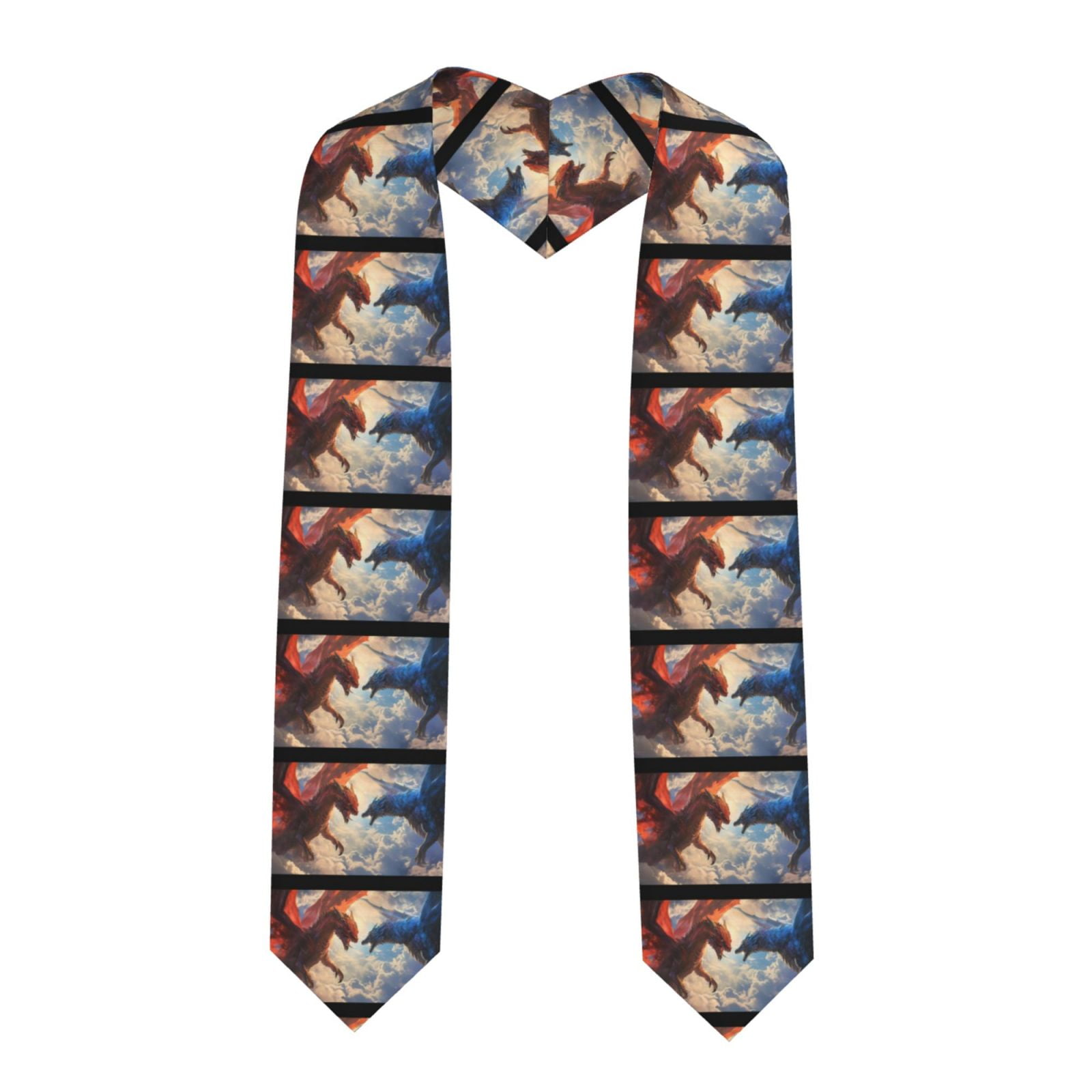 Zufioo Cloud Red And Blue Dragon Print Graduation Shawl Ribbon ...