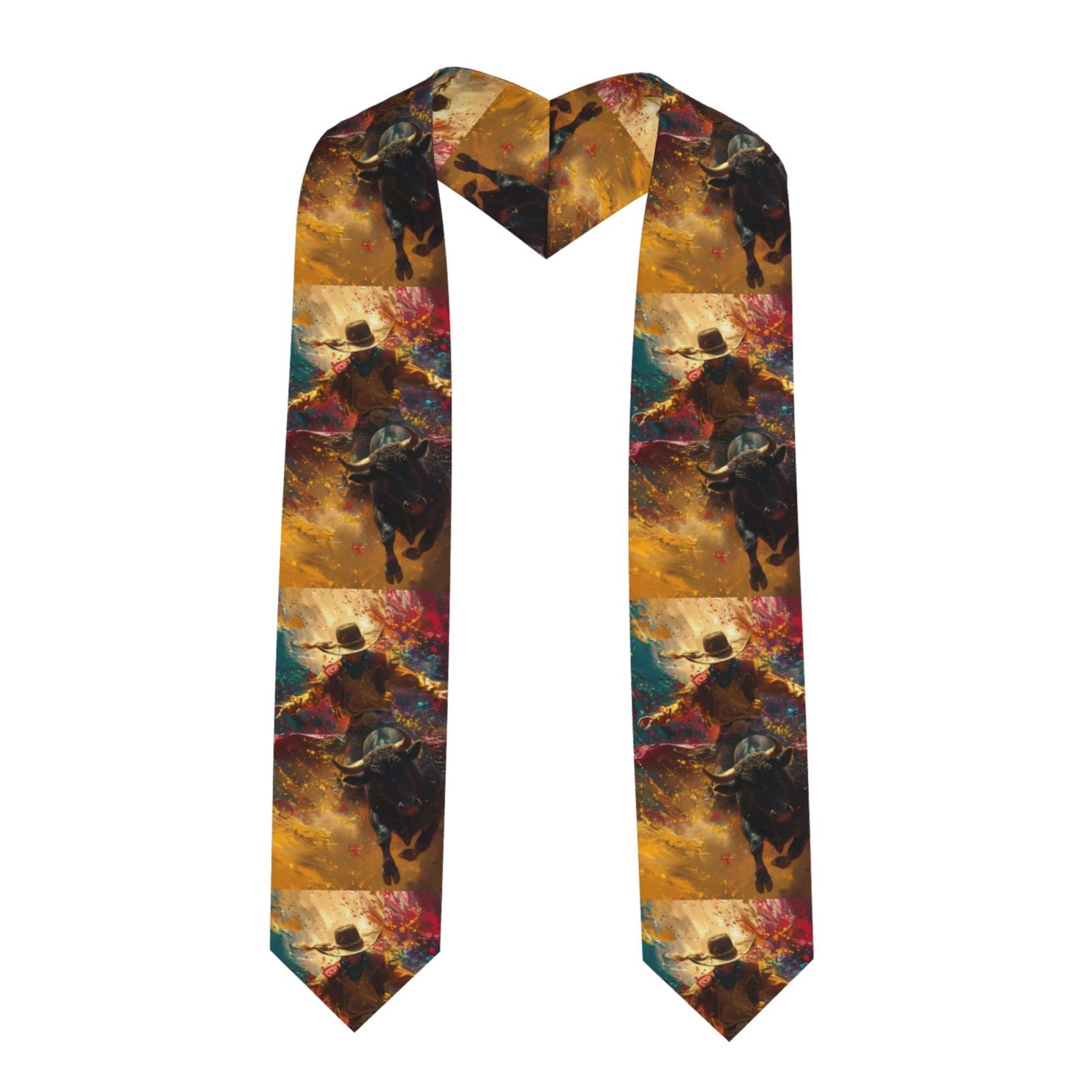 Zufioo Colorful Bull Western Man Print Graduation Shawl Ribbon ...