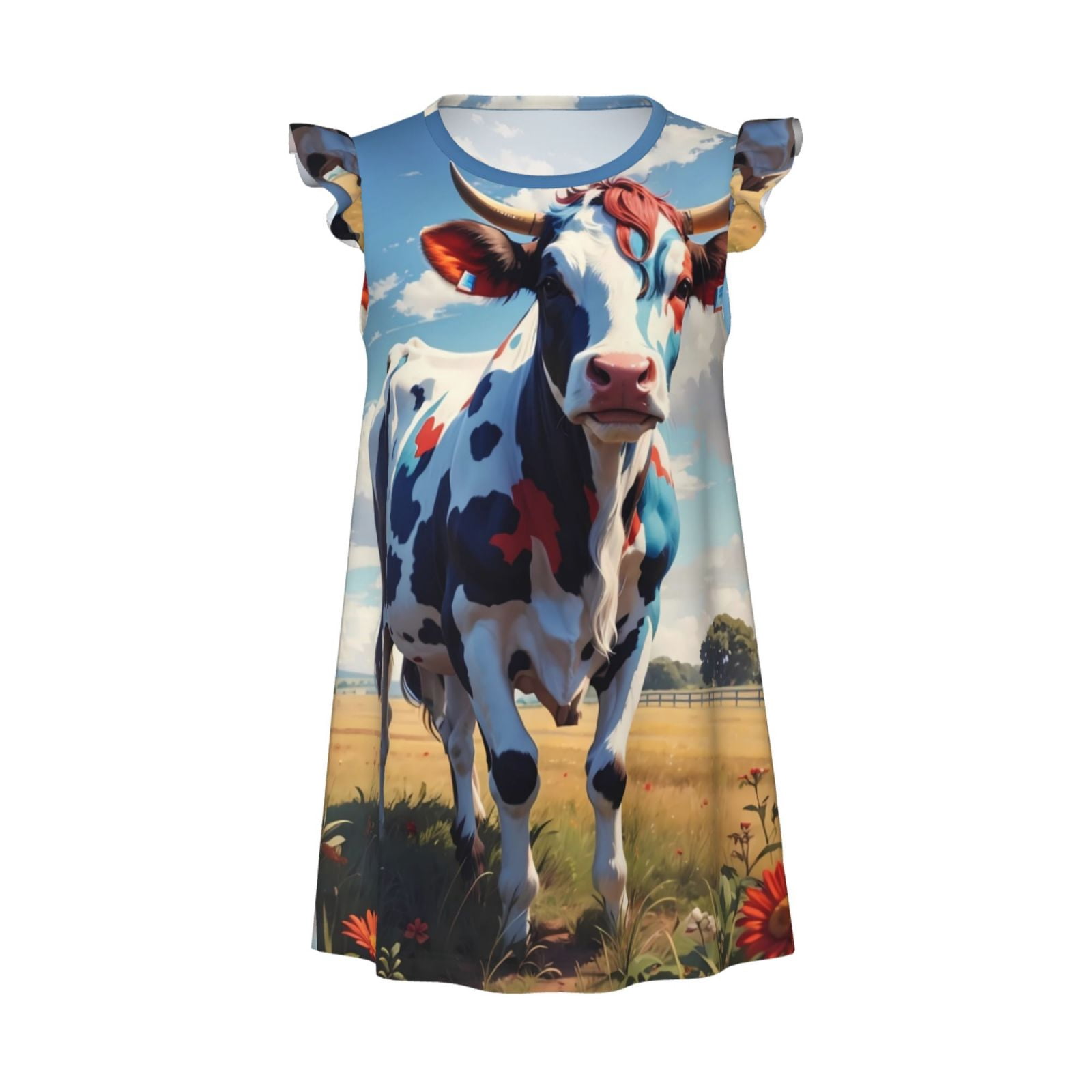Zufioo Colorful Cow Pasture Girls Nightgowns Toddler Girl Pajamas Soft ...