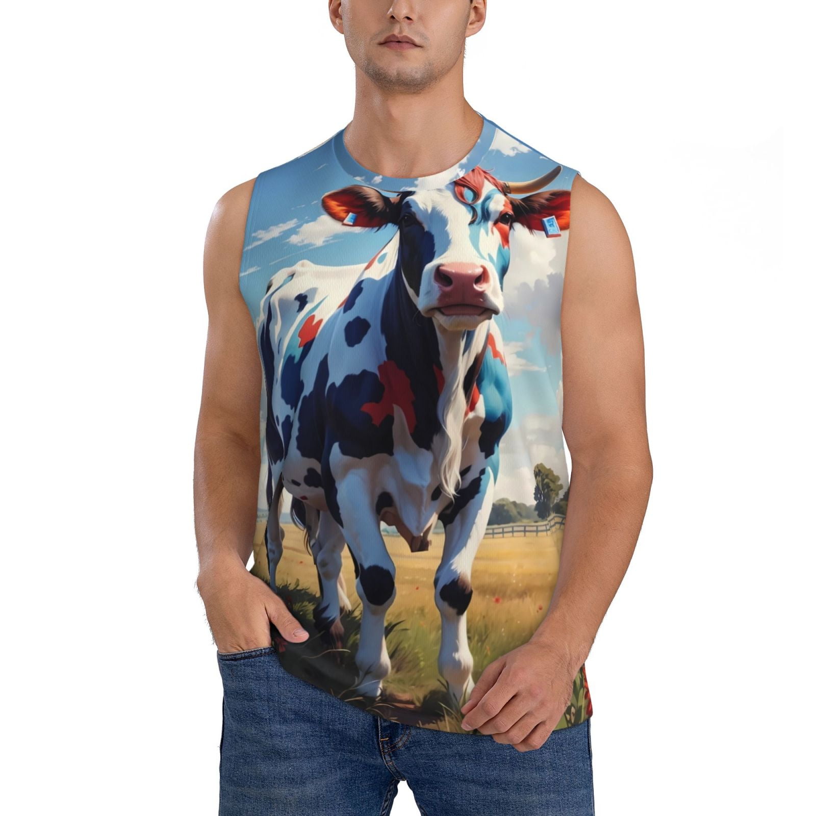 Zufioo Colorful Cow Pasture Men's Tank Top,Men's Sleeveless Muscle ...