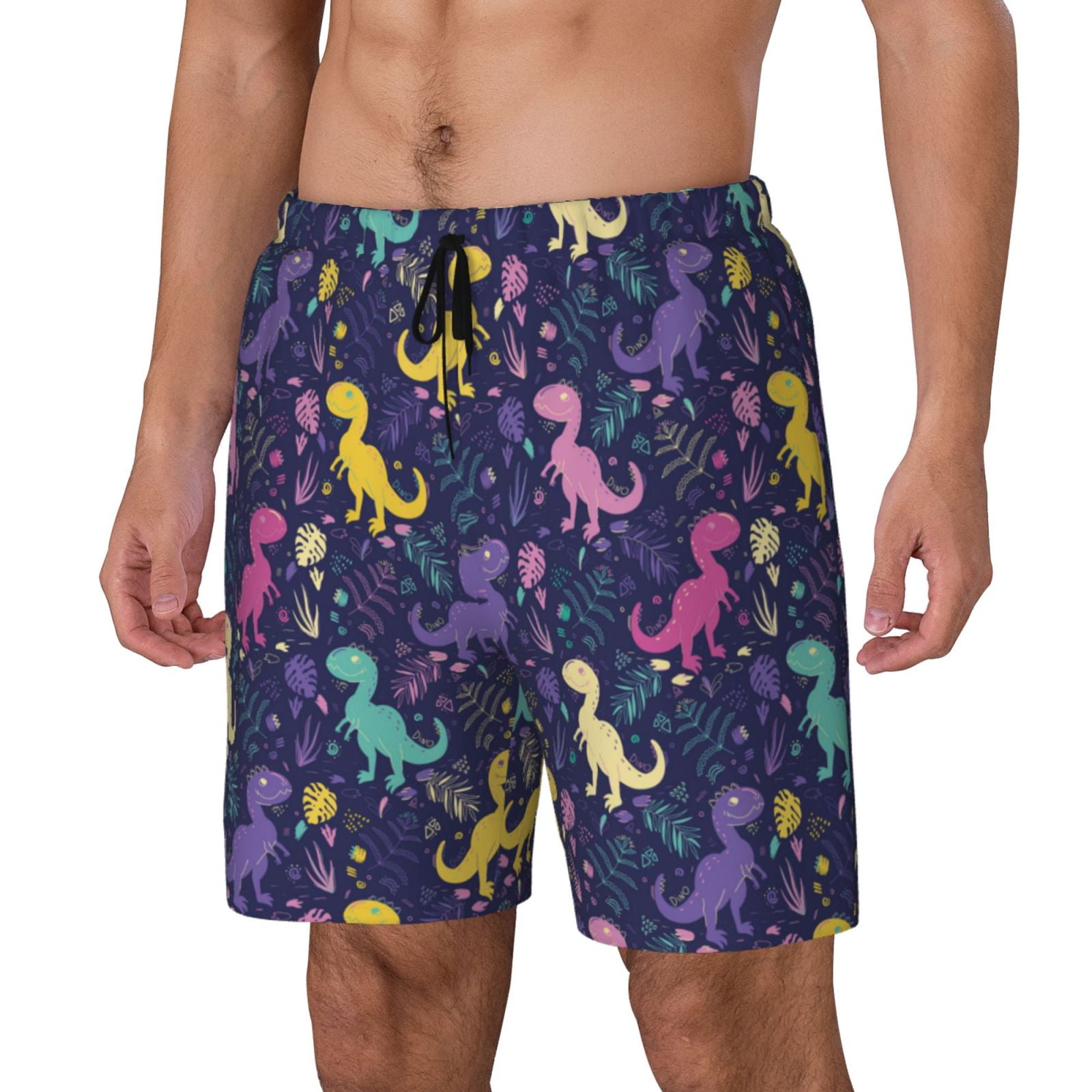 Zufioo Colorful Dinosaur Mens Swimsuit Trunks with Compression Liner ...