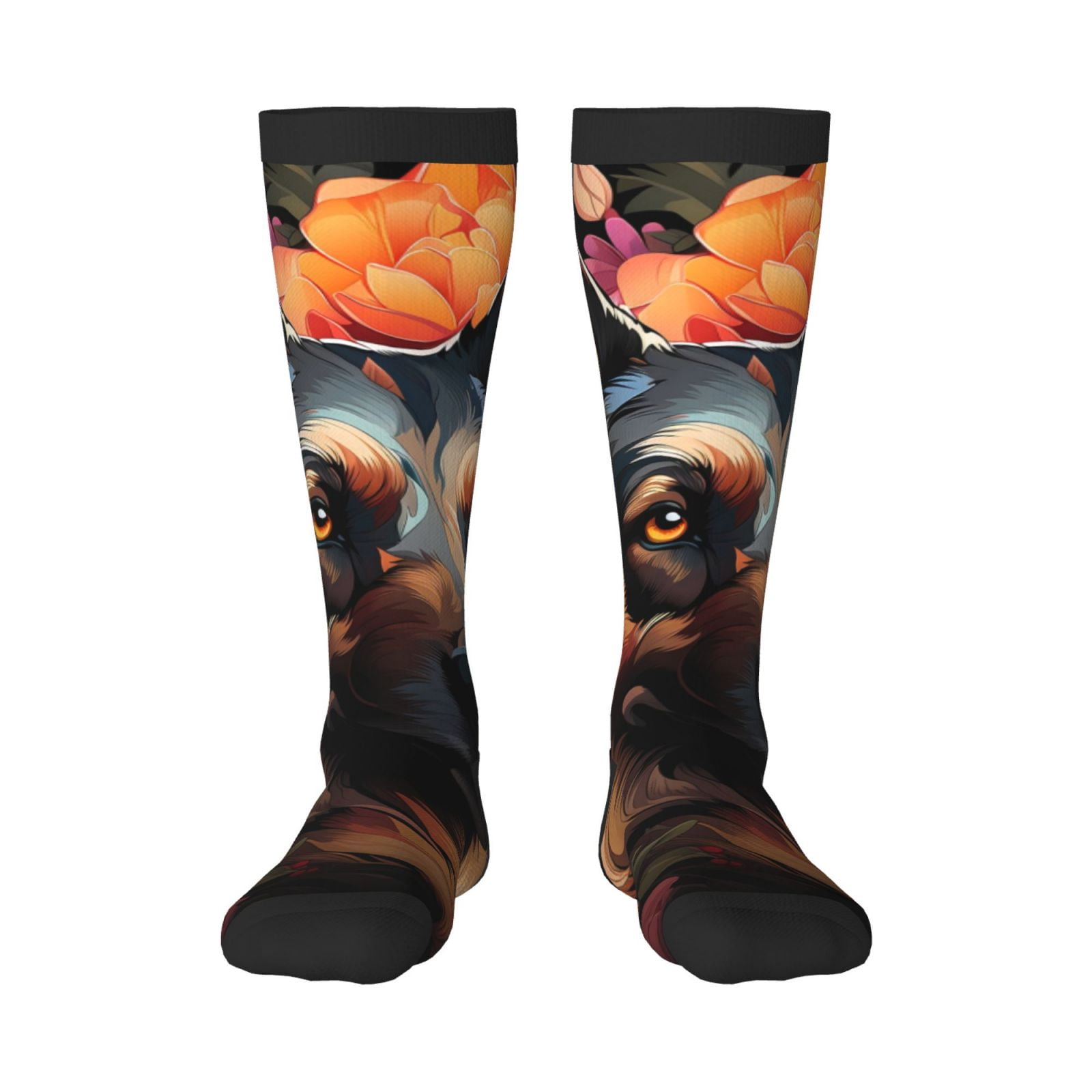 Zufioo Colorful Flower German Shepherd Print Long High Thigh Socks Knee ...