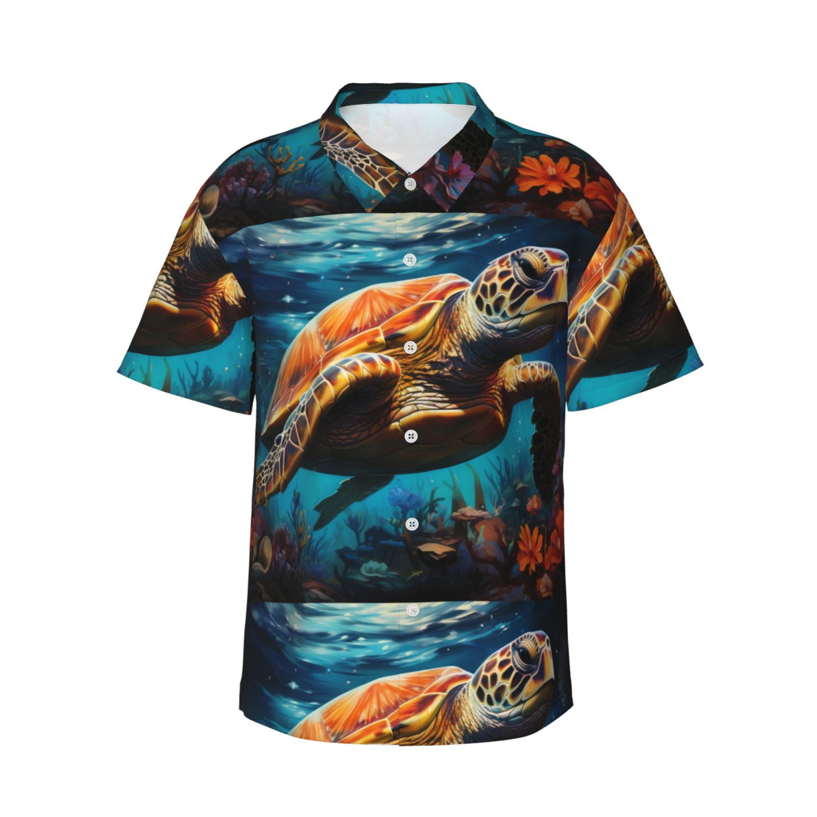 Zufioo Colorful Flower Sea Turtle Hawaiian Shirt for Men,Beach Shirts ...